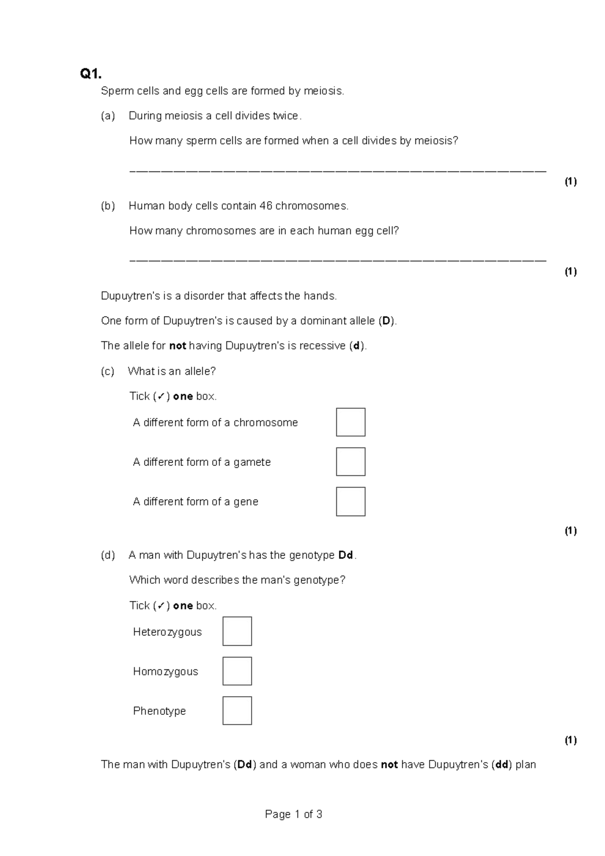 Punnett Square Q - Q1. Sperm cells and egg cells are formed by meiosis ...