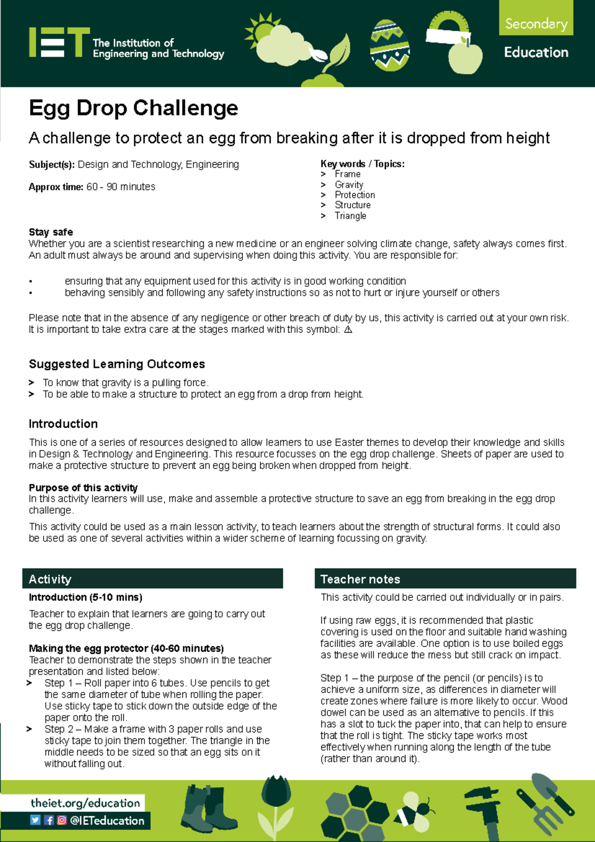 Egg drop challenge activity - Egg Drop Challenge A challenge to protect ...