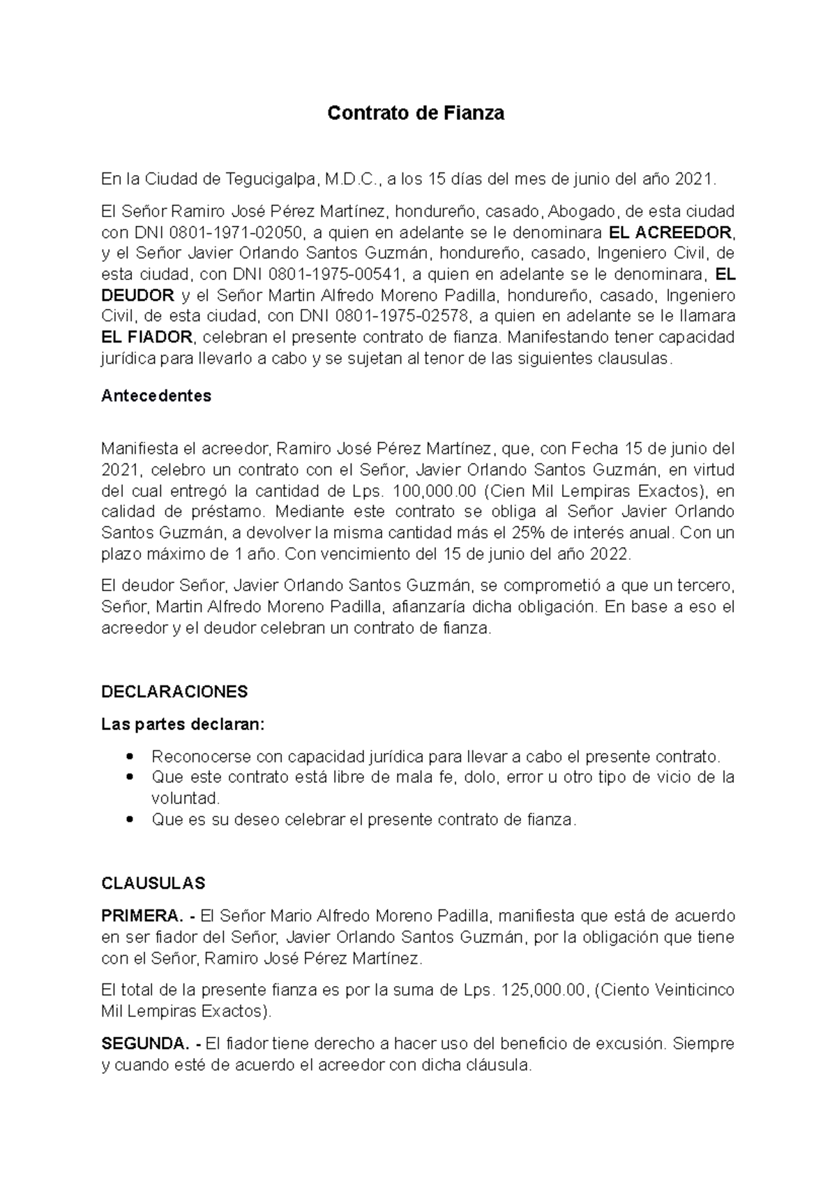Tarea Civil V Contrato DE Fianza - Contrato de Fianza En la Ciudad de ...