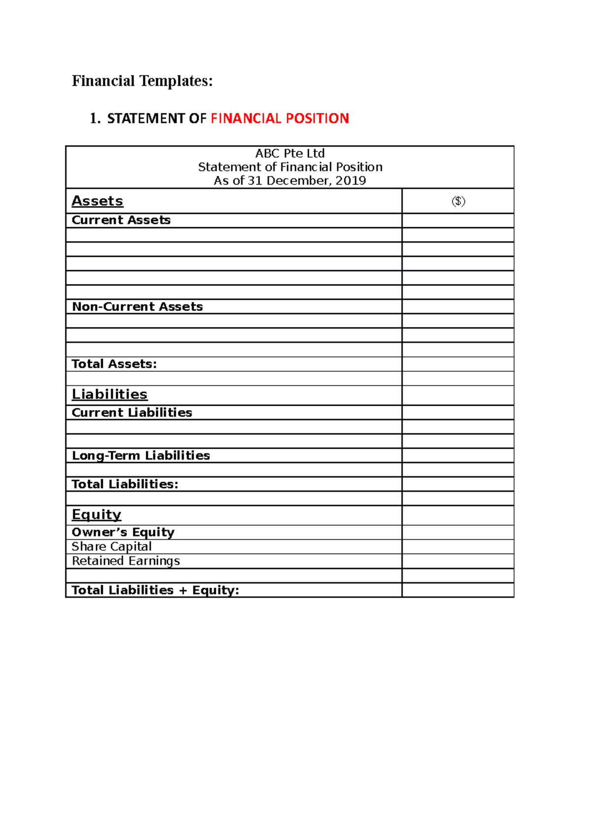 Accounting Templates - TOA template - Financial Templates: 1. STATEMENT ...