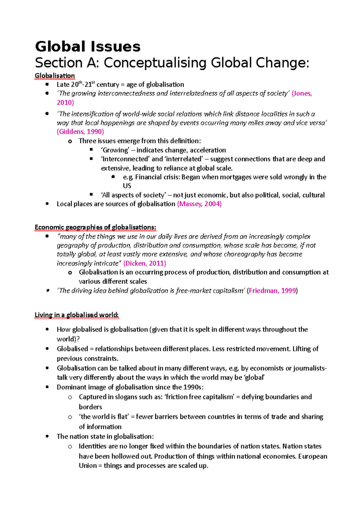 Revision notes - Global Issues Section A: Conceptualising Global Change ...