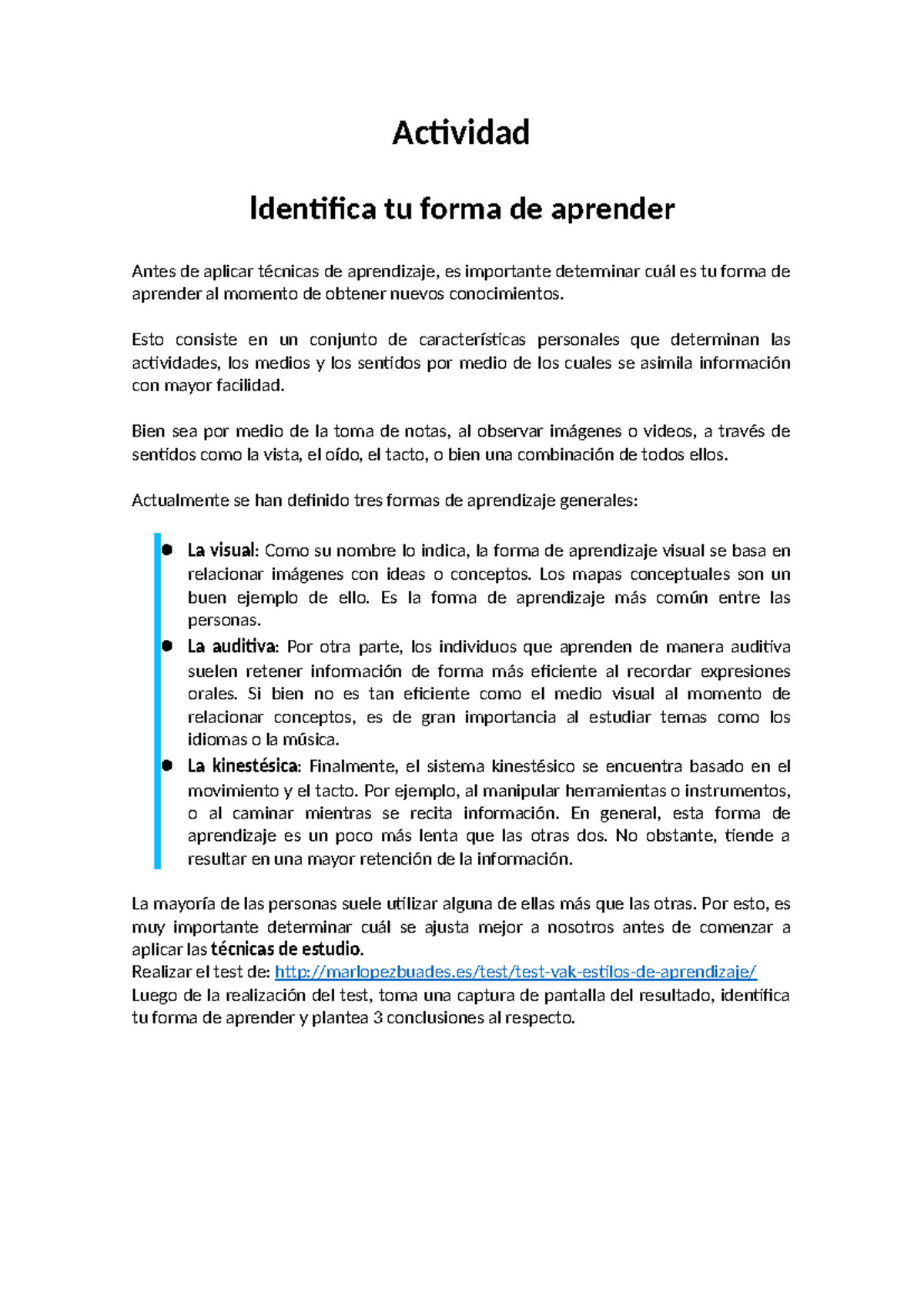 Actividad Identifica tu forma de aprender - Actividad Identifica tu ...