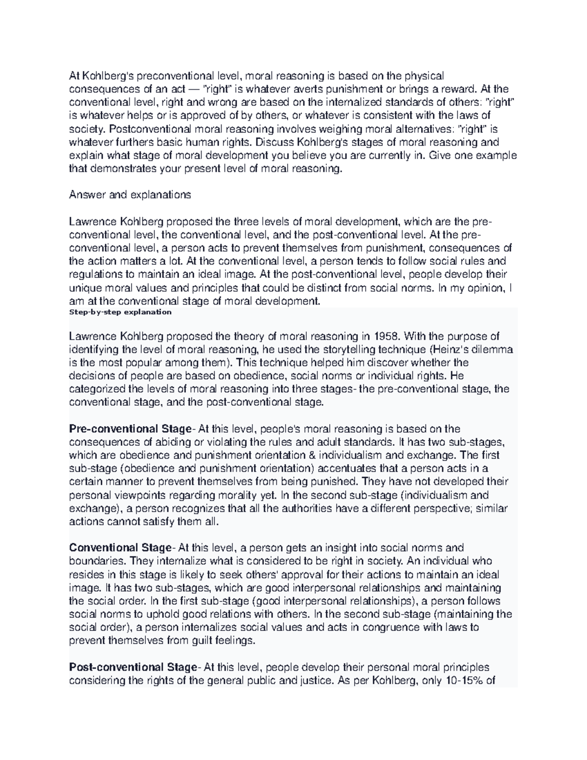 moral human development theory - At Kohlberg's preconventional level ...