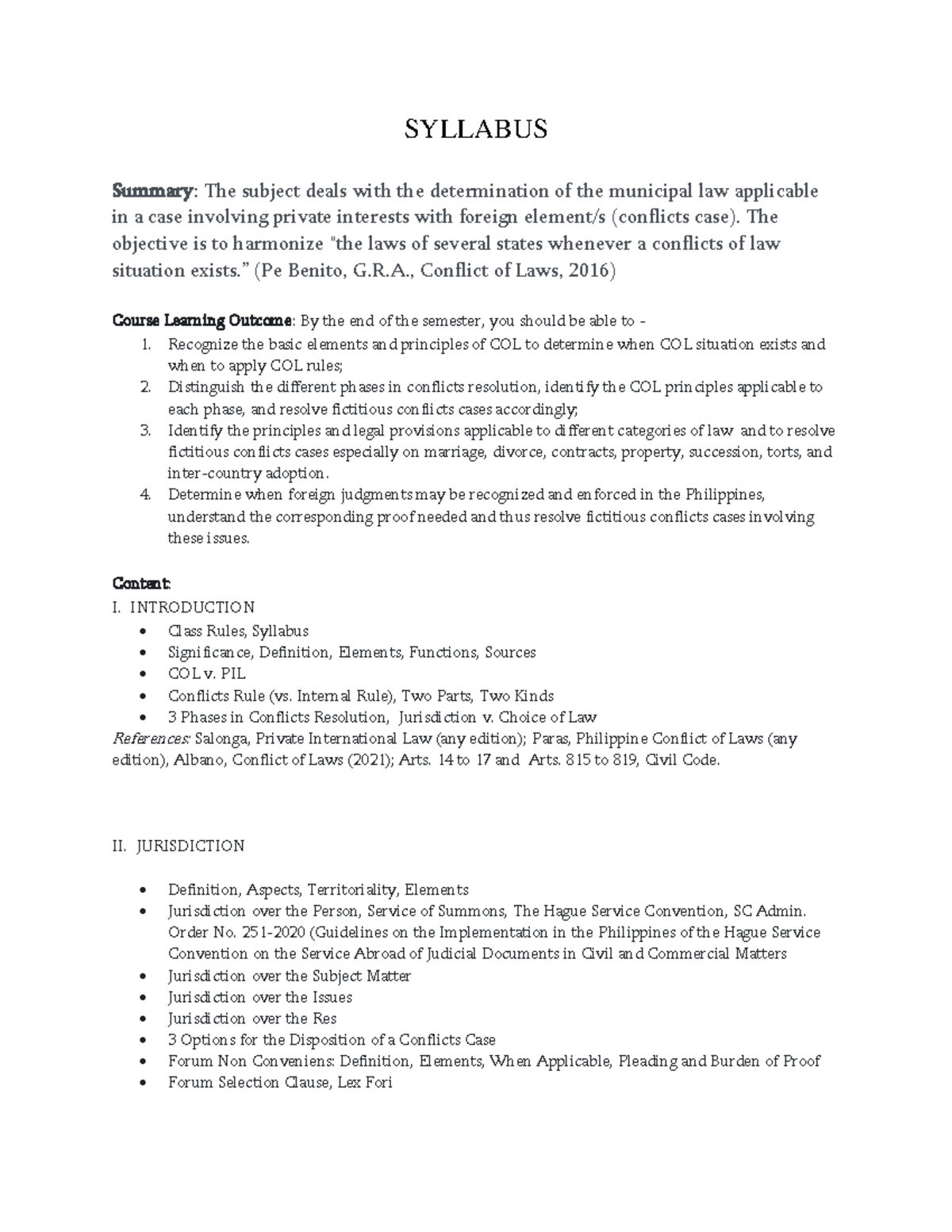 COL Syllabus - SYLLABUS Summary: The subject deals with the ...