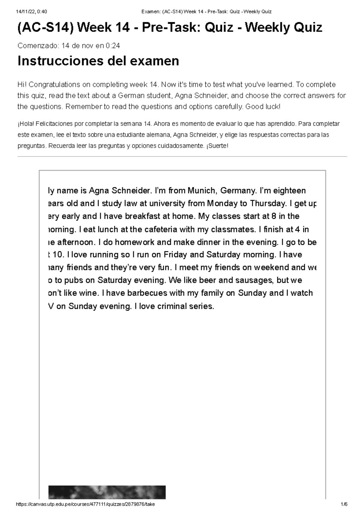 Examen (AC-S14) Week 14 - Pre-Task Quiz - Weekly Quiz - (AC-S14) Week ...