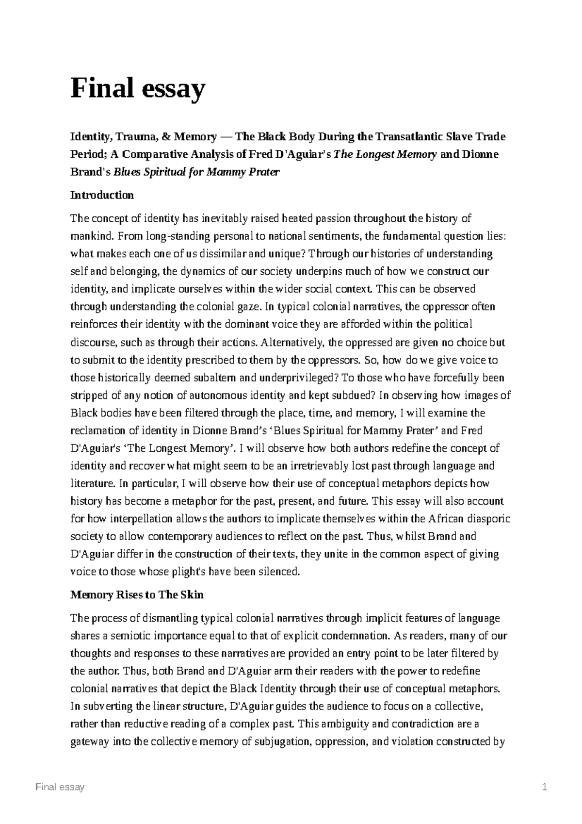 ATS1515 Final essay - Final essay Identity, Trauma, & Memory — The ...