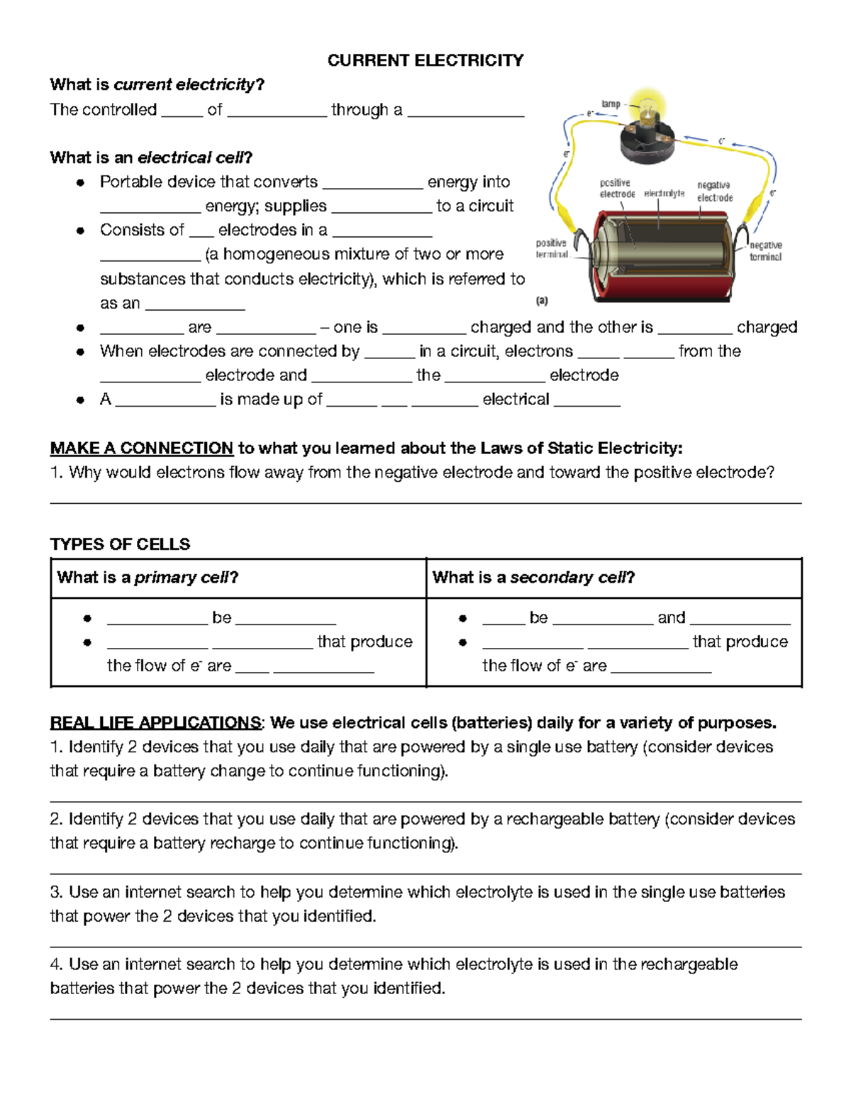 1 Current Electricity - Intro and Parts of a Circuit Student COPY ...