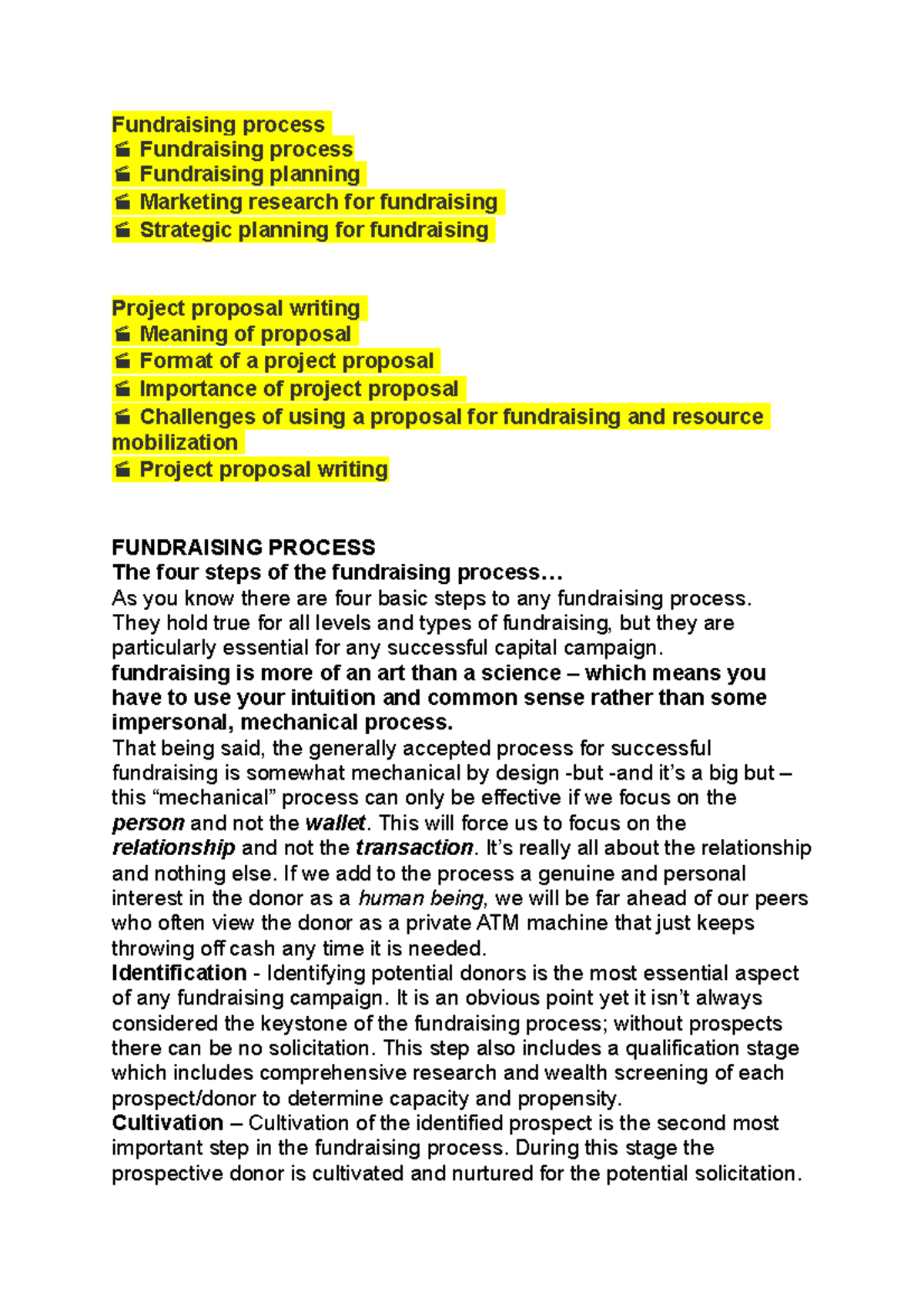 Fundraising process - .. As you know there are four basic steps to any ...