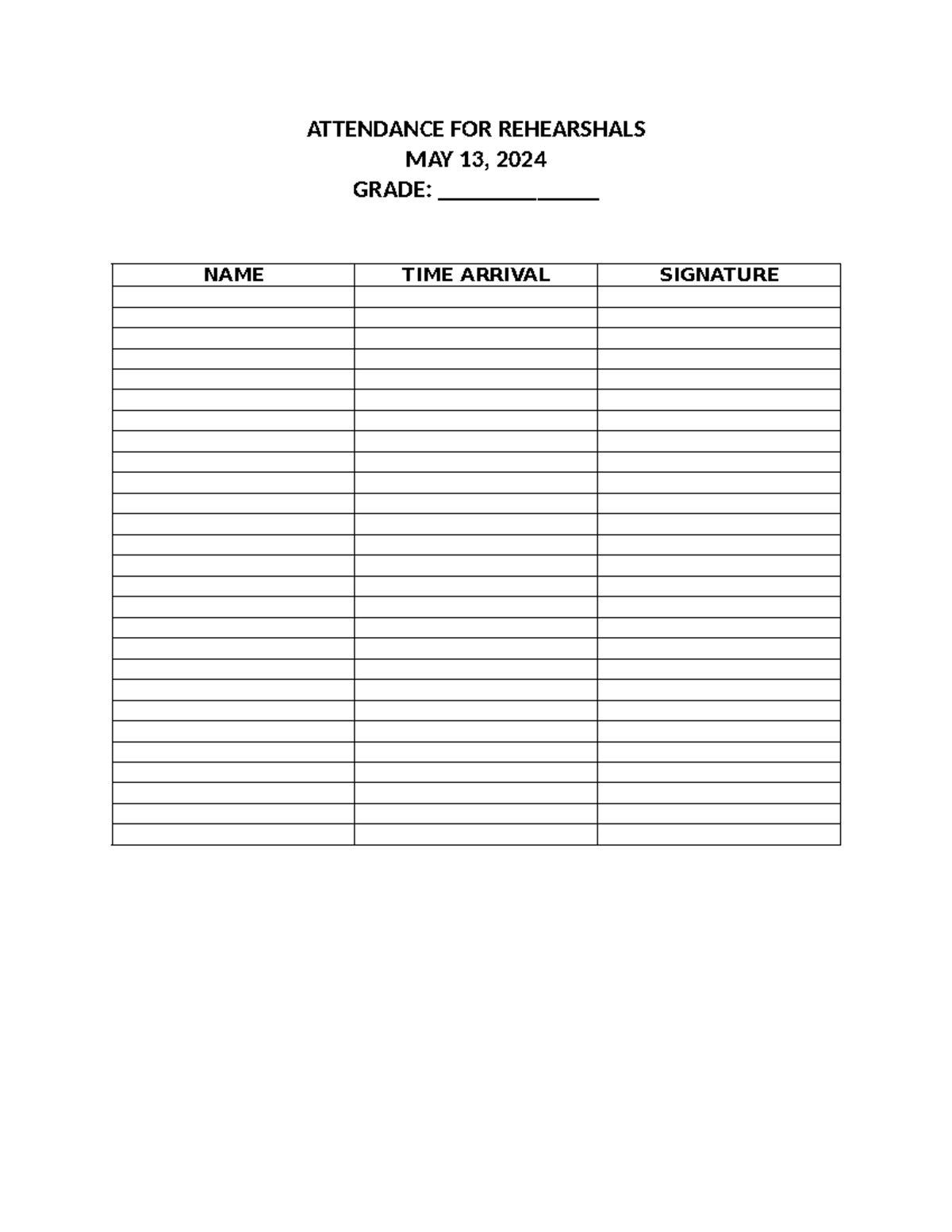 Attendance FOR Rehearshals - Bachelor of Science in Community ...