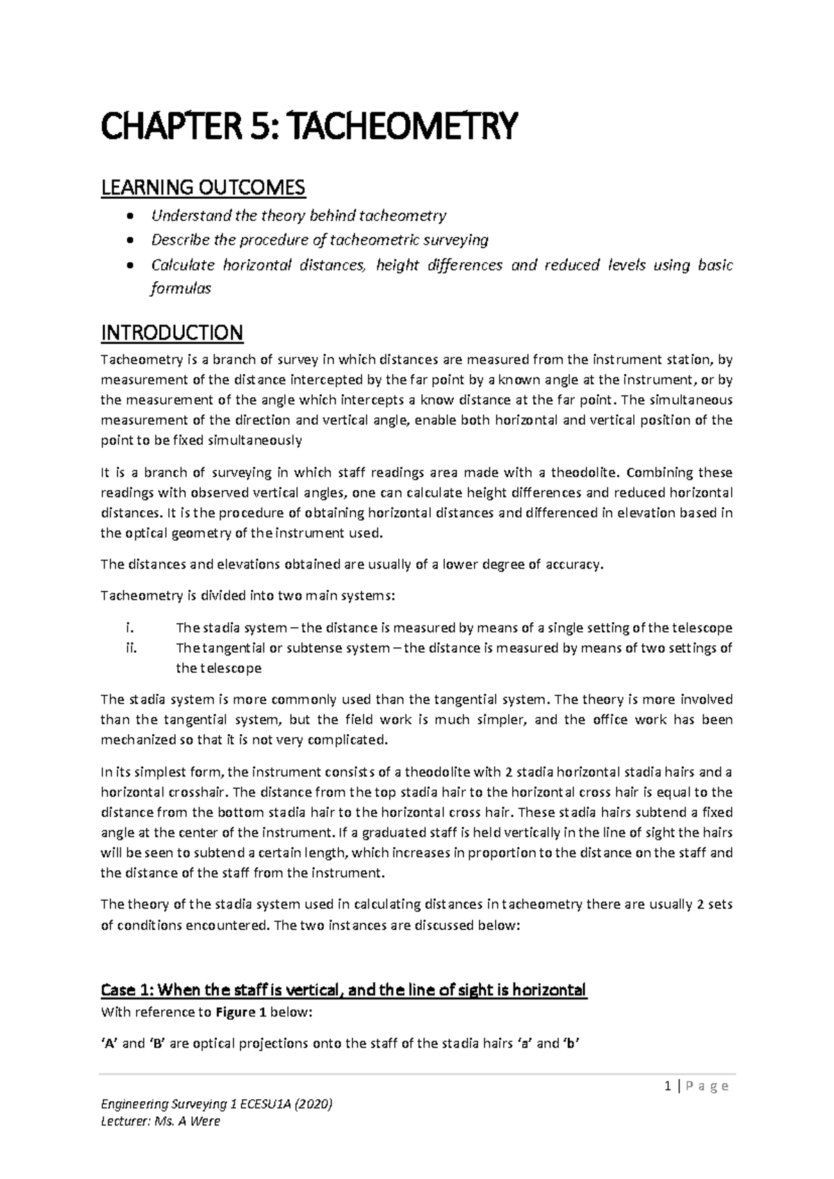 Chapter 5 - Tacheometry - 1 | P a g e Engineering Surveying 1 ECESU1A ...