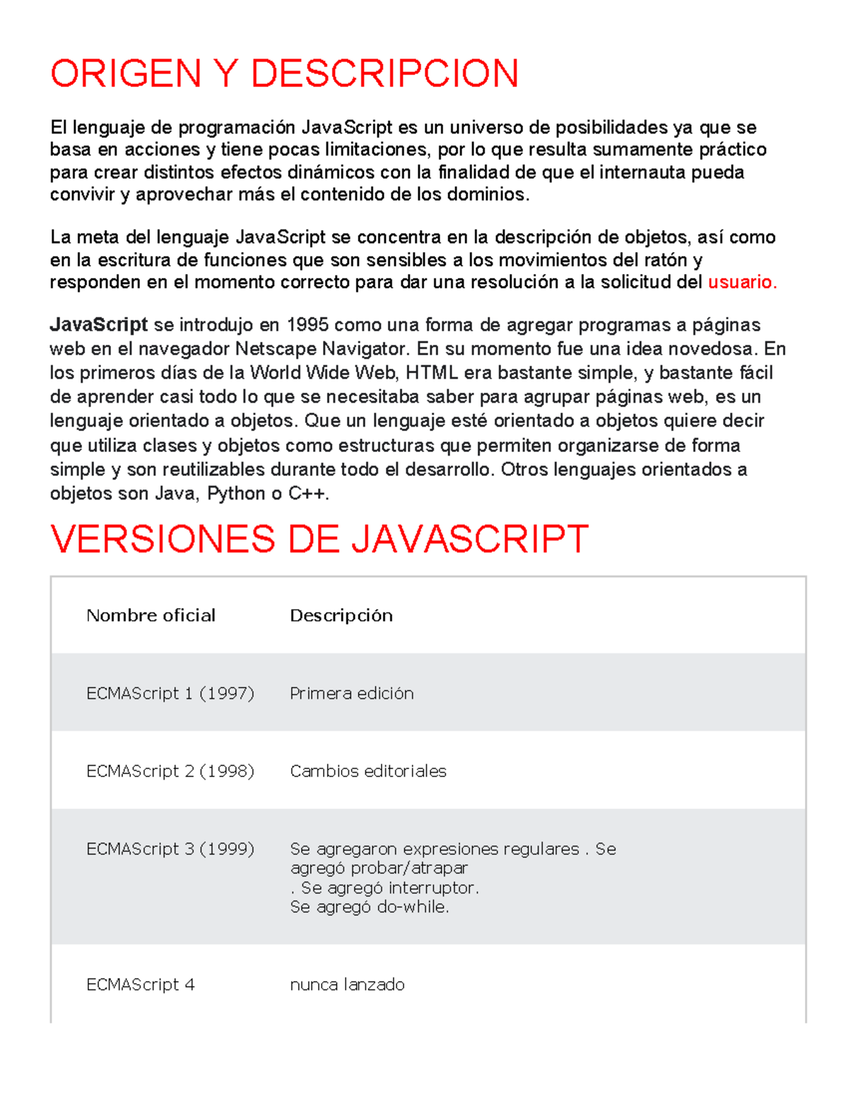 Javascript - ORIGEN Y DESCRIPCION El lenguaje de programación ...