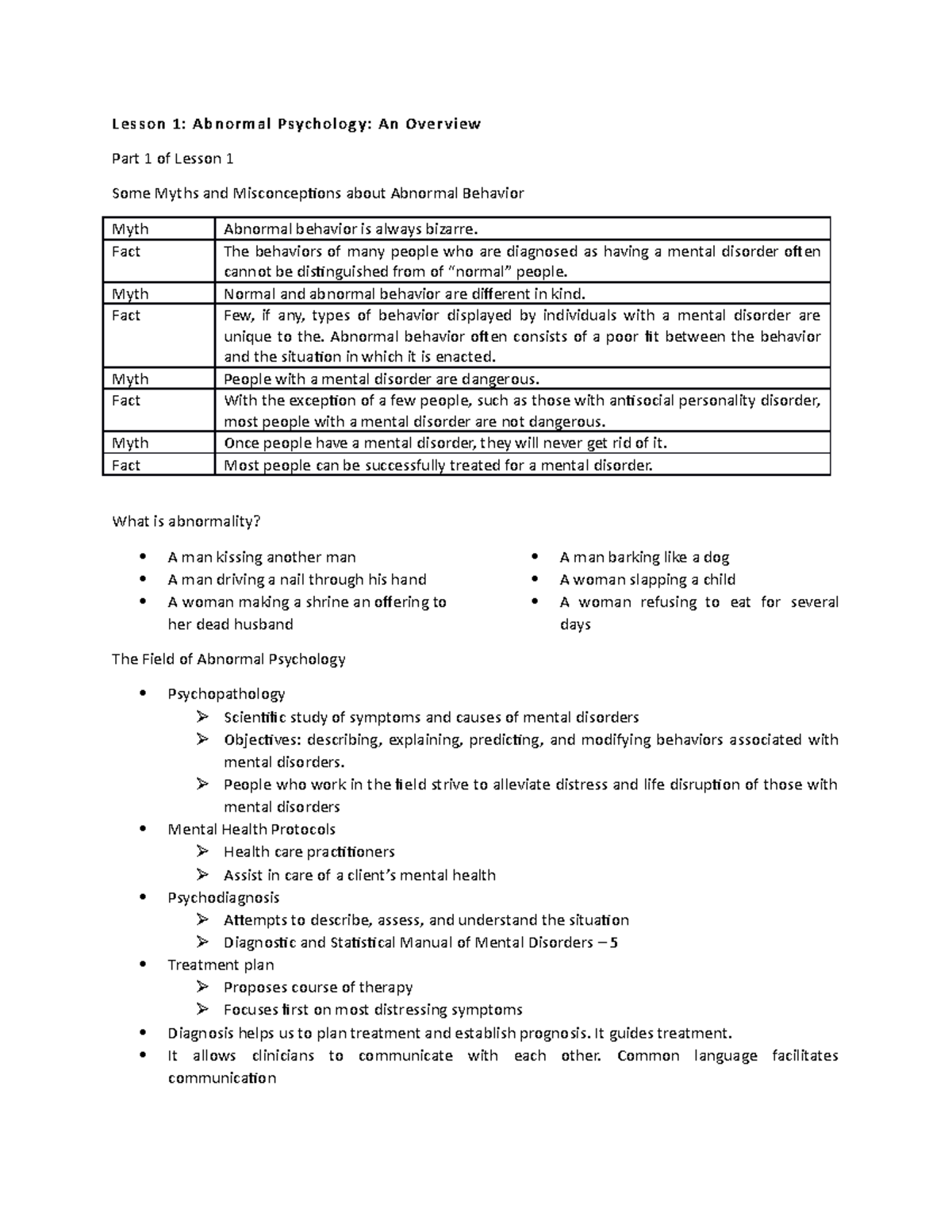 Lesson 1 2 3 - Ab psych - Lesson 1: Abnormal Psychology: An Overview ...