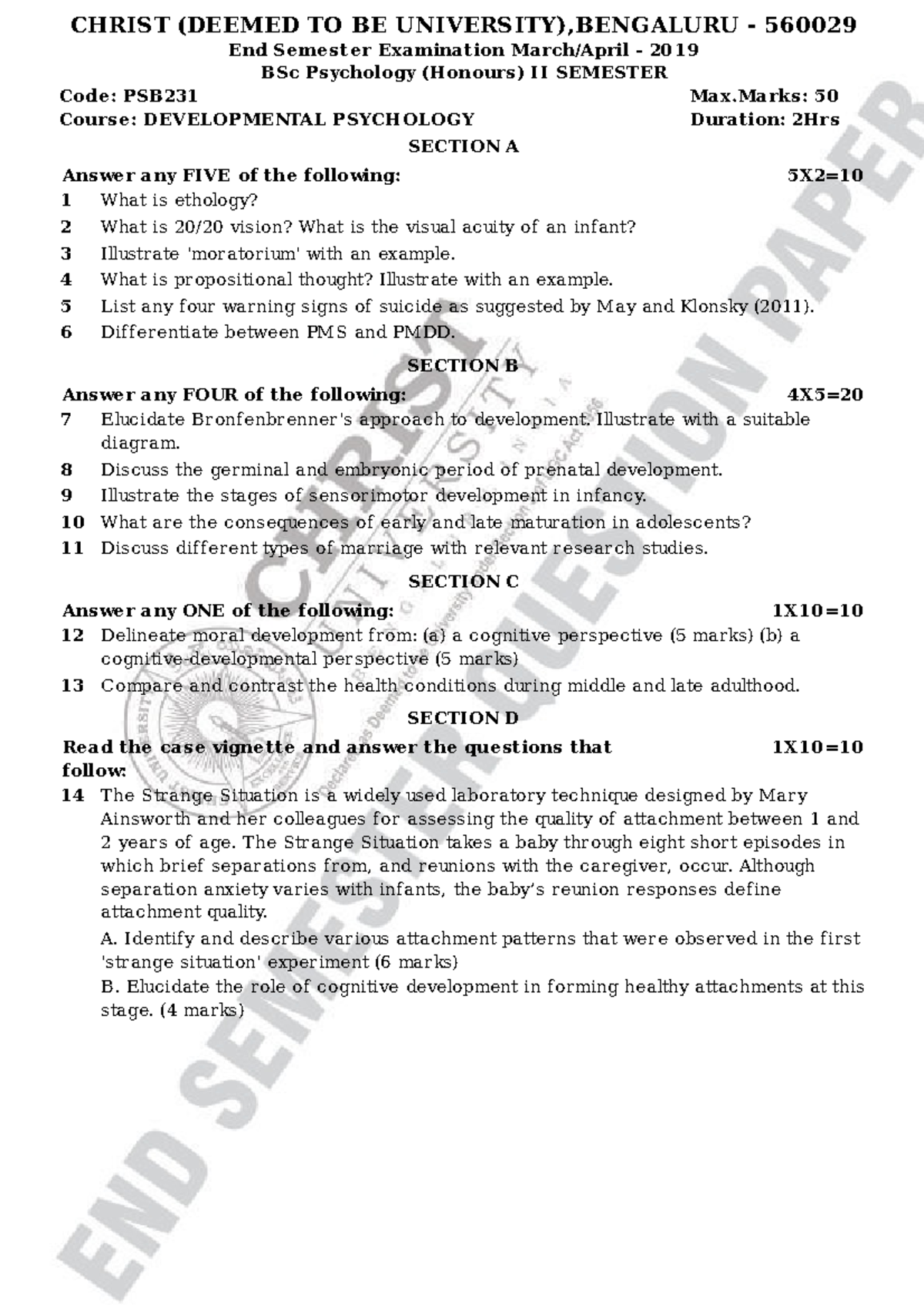 Dp 2019 - end sem question paper - CHRIST (DEEMED TO BE UNIVERSITY),BENGALURU - 560029 End ...