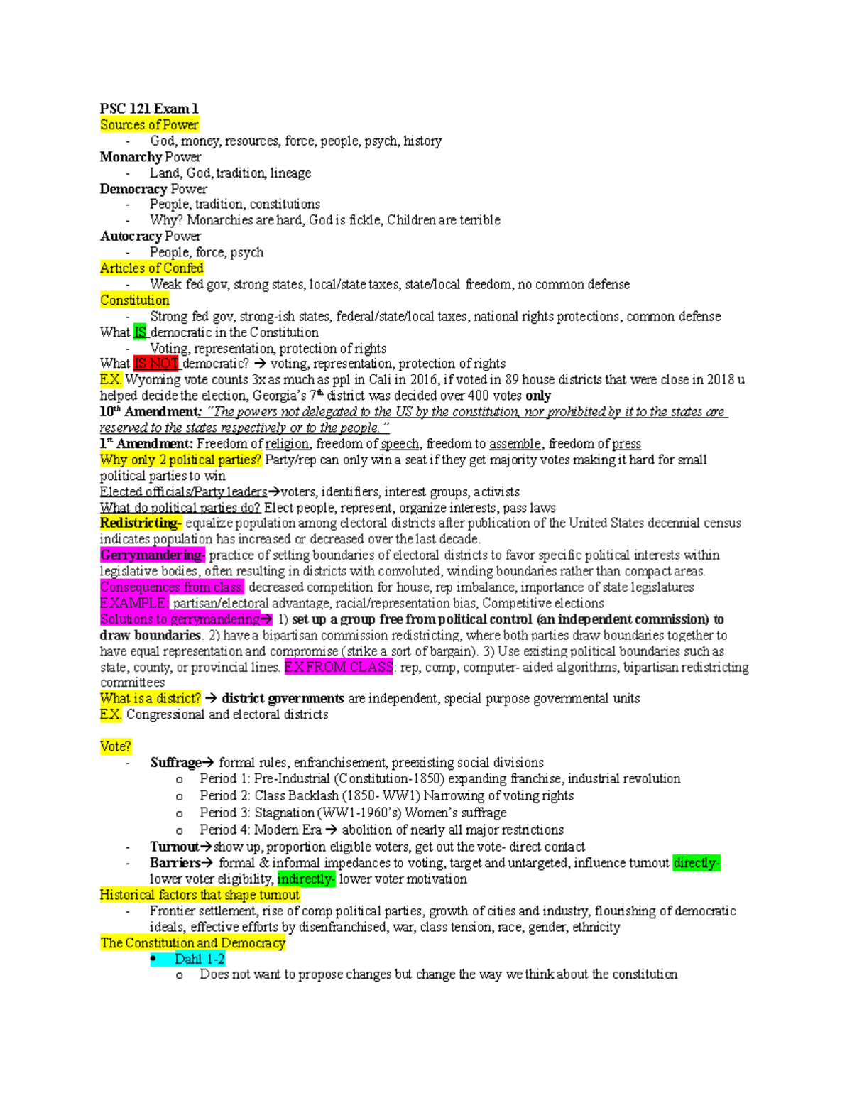PSC 121 Exam 1 Notes - PSC 121 Exam 1 Sources of Power - God, money ...
