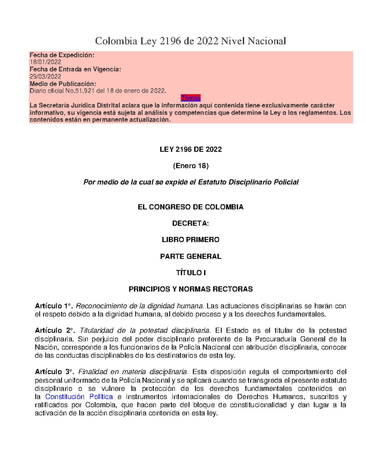 Colombia Ley 2196 de 2022 Nivel Nacional - Colombia Ley 2196 de 2022 ...