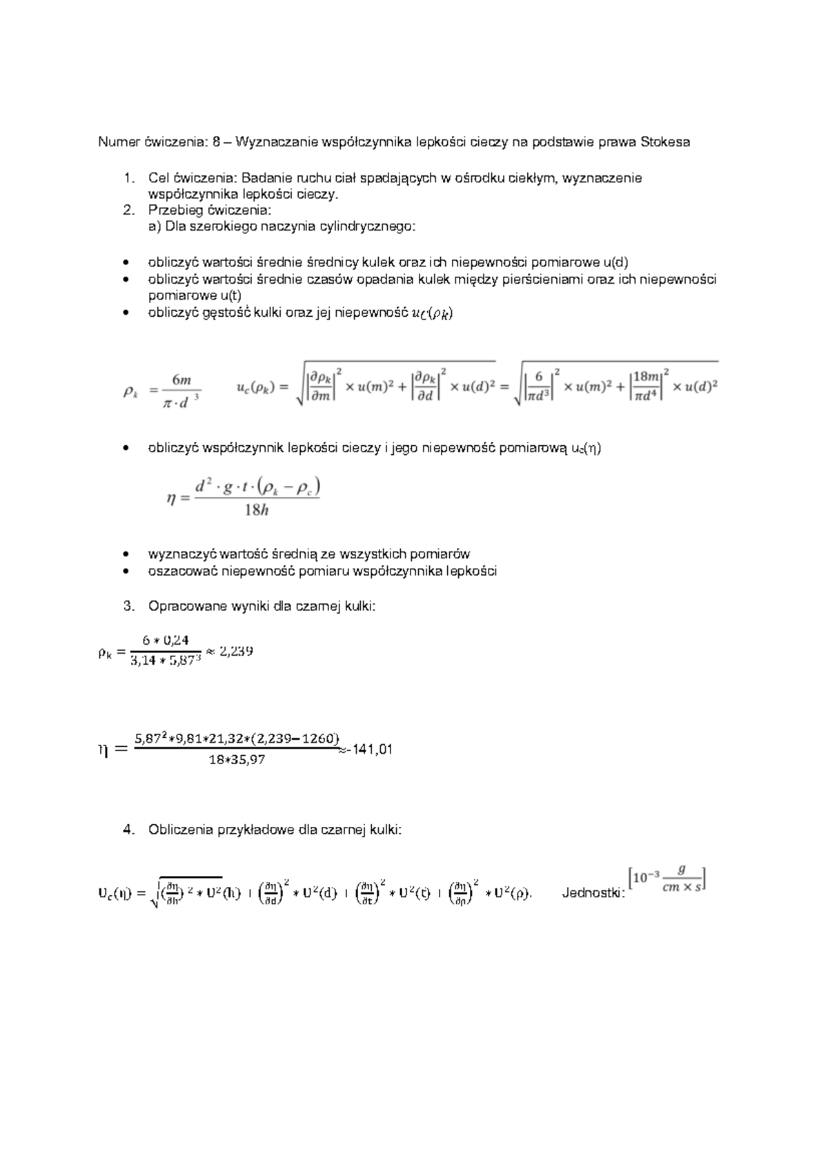 Sprawozdanie 8 - spr 8 - Numer ćwiczenia: 8 – Wyznaczanie współczynnika ...