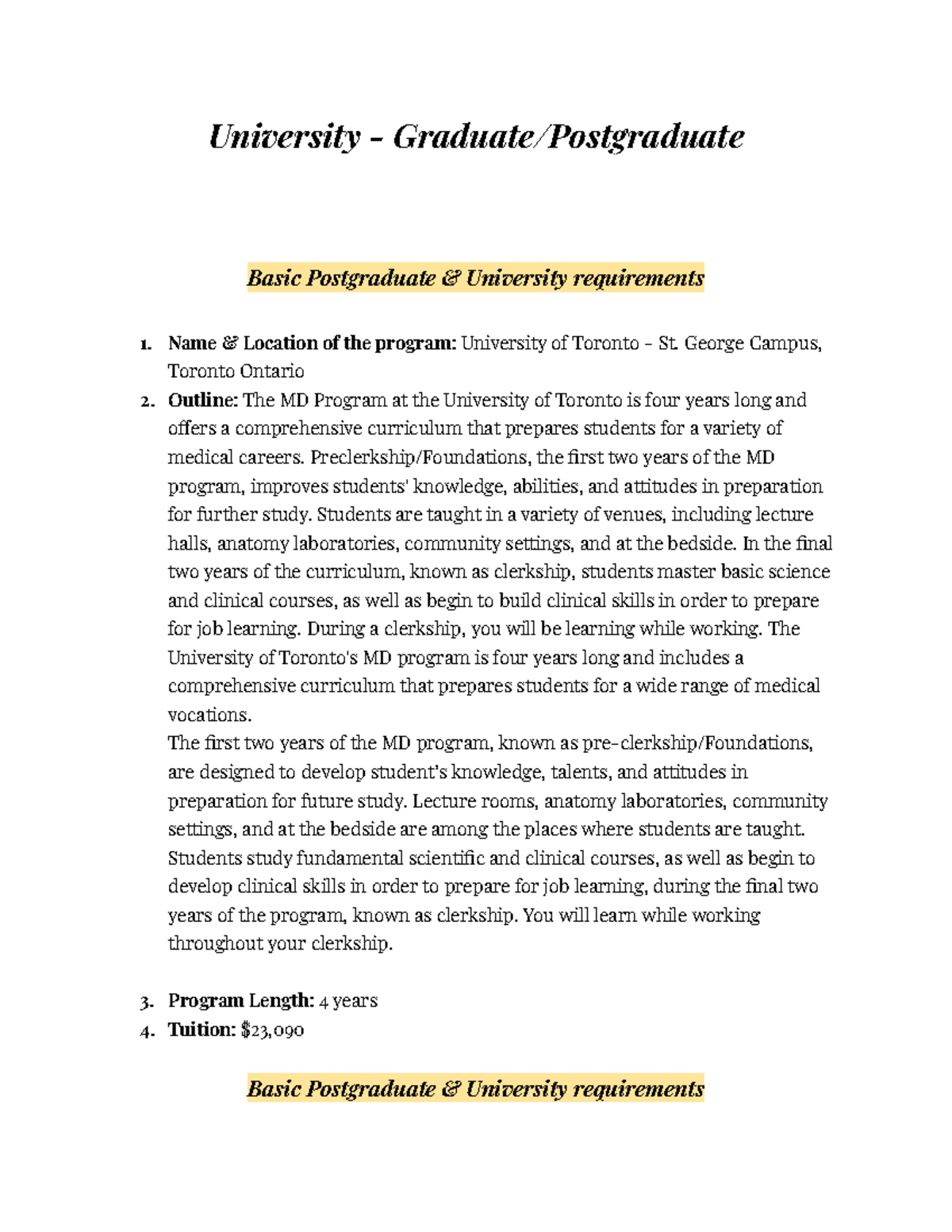 University - Graduate Postgraduate PART A - University - Graduate ...