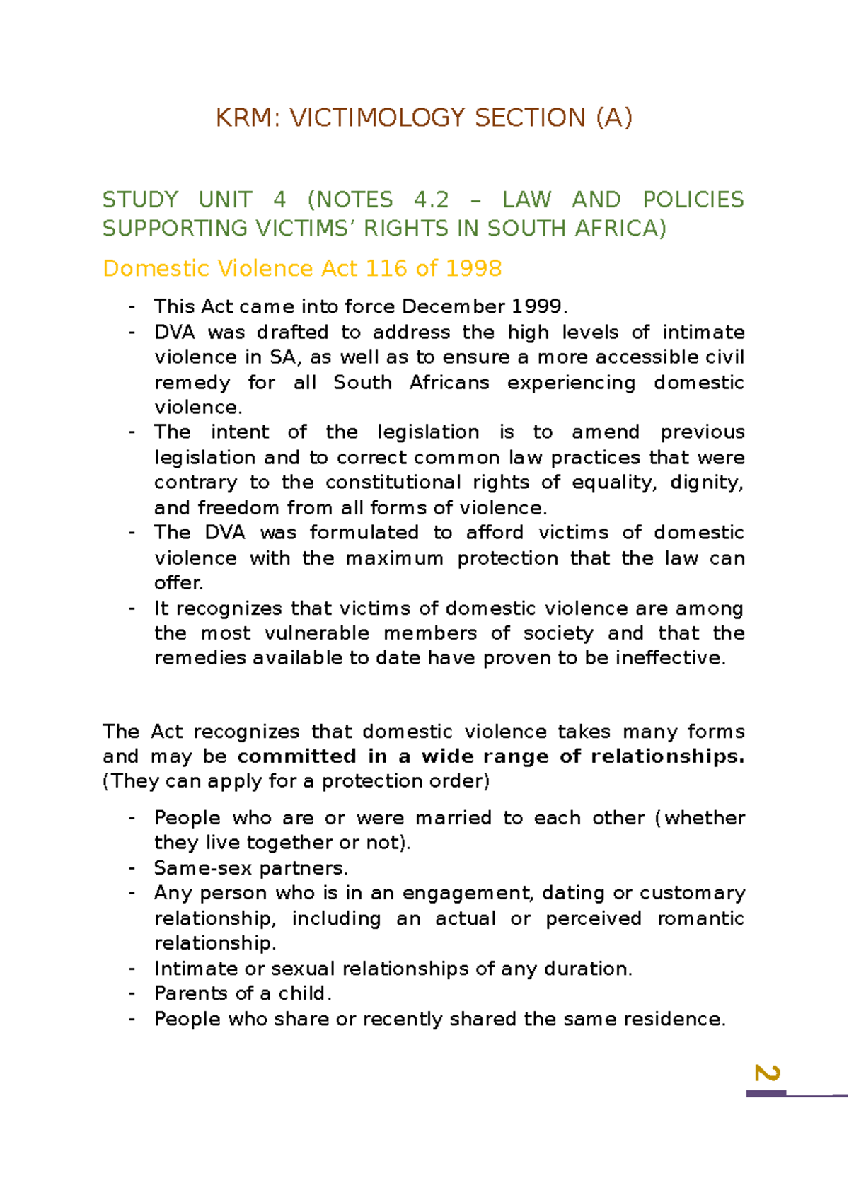 KRM220 Victimology - 2 KRM: VICTIMOLOGY SECTION (A) STUDY UNIT 4 (NOTES ...