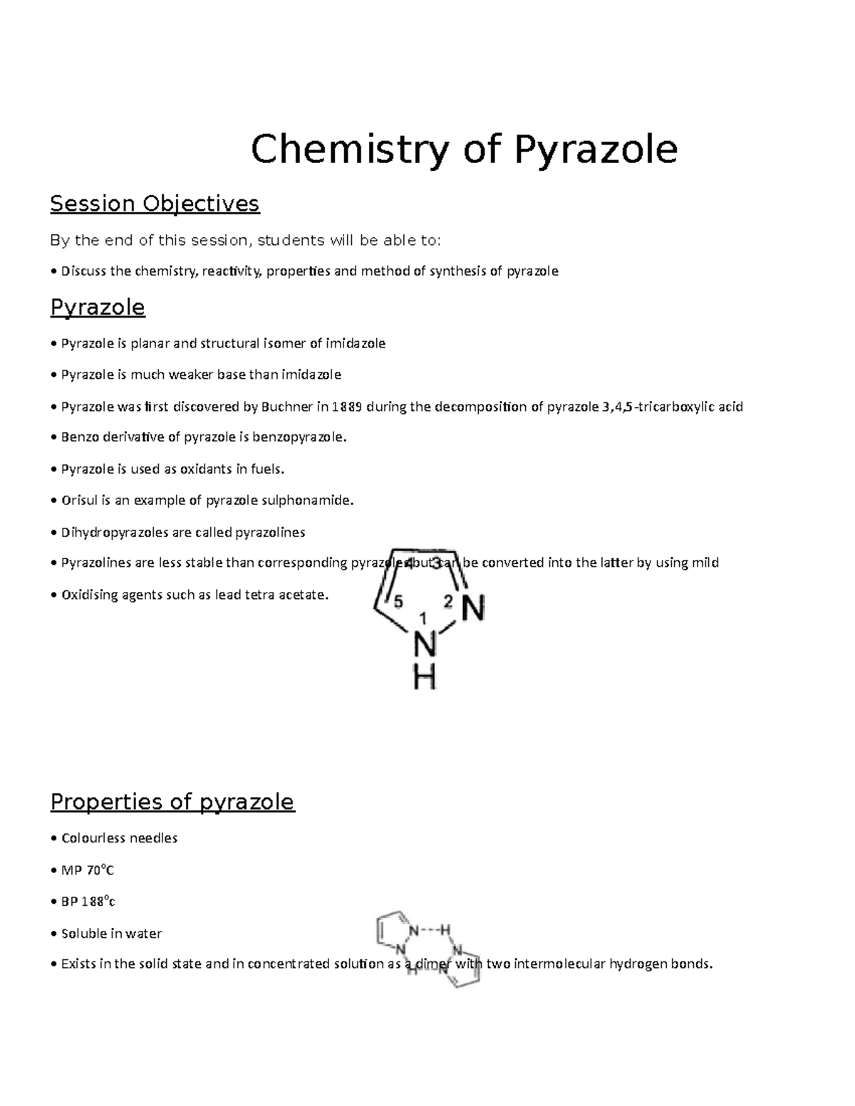 Chapter - 21 Chemistry of Pyrazole - Chemistry of Pyrazole Session ...