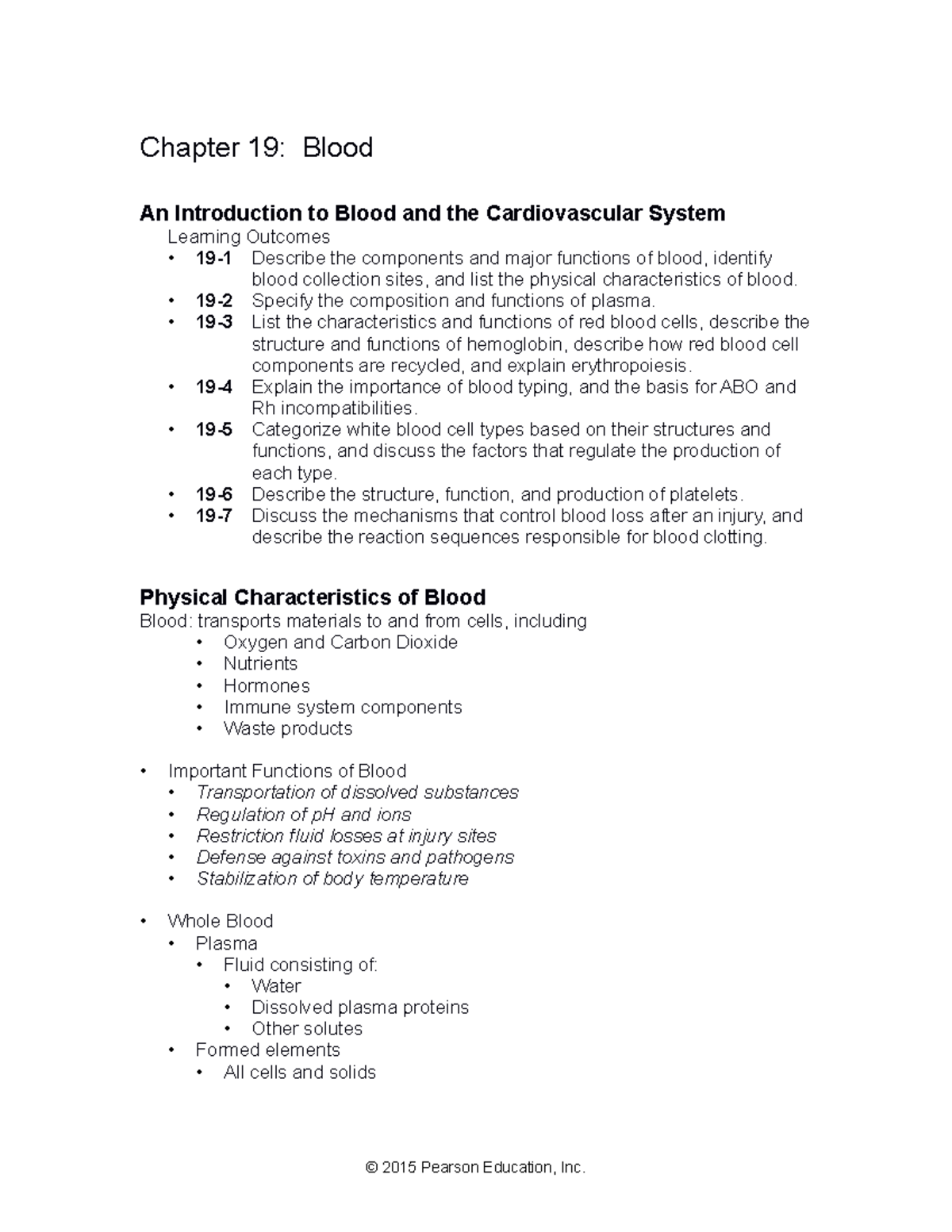 BIOL 286-Chapter 19 Blood - Chapter 19: Blood An Introduction to Blood ...
