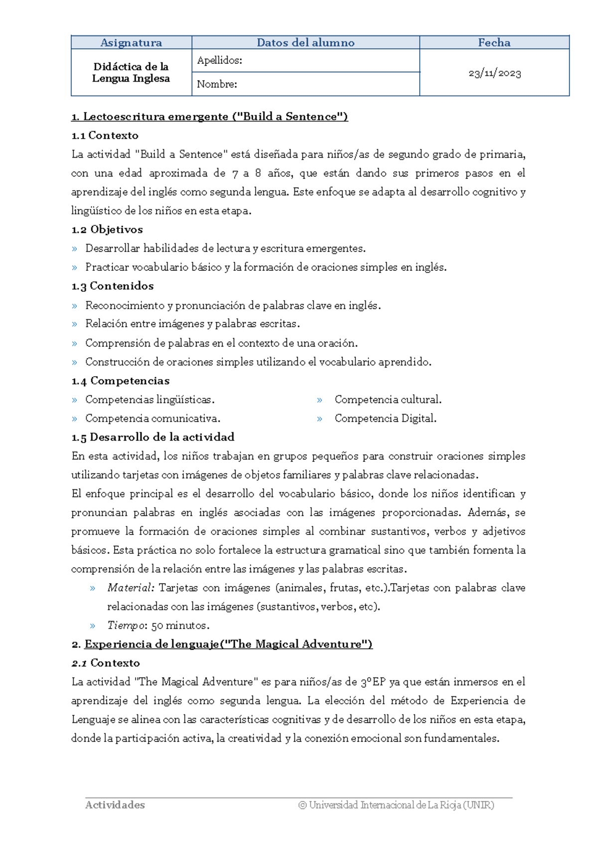 Actividad 2 Lengua Inglesa (1) - Asignatura Datos del alumno Fecha ...