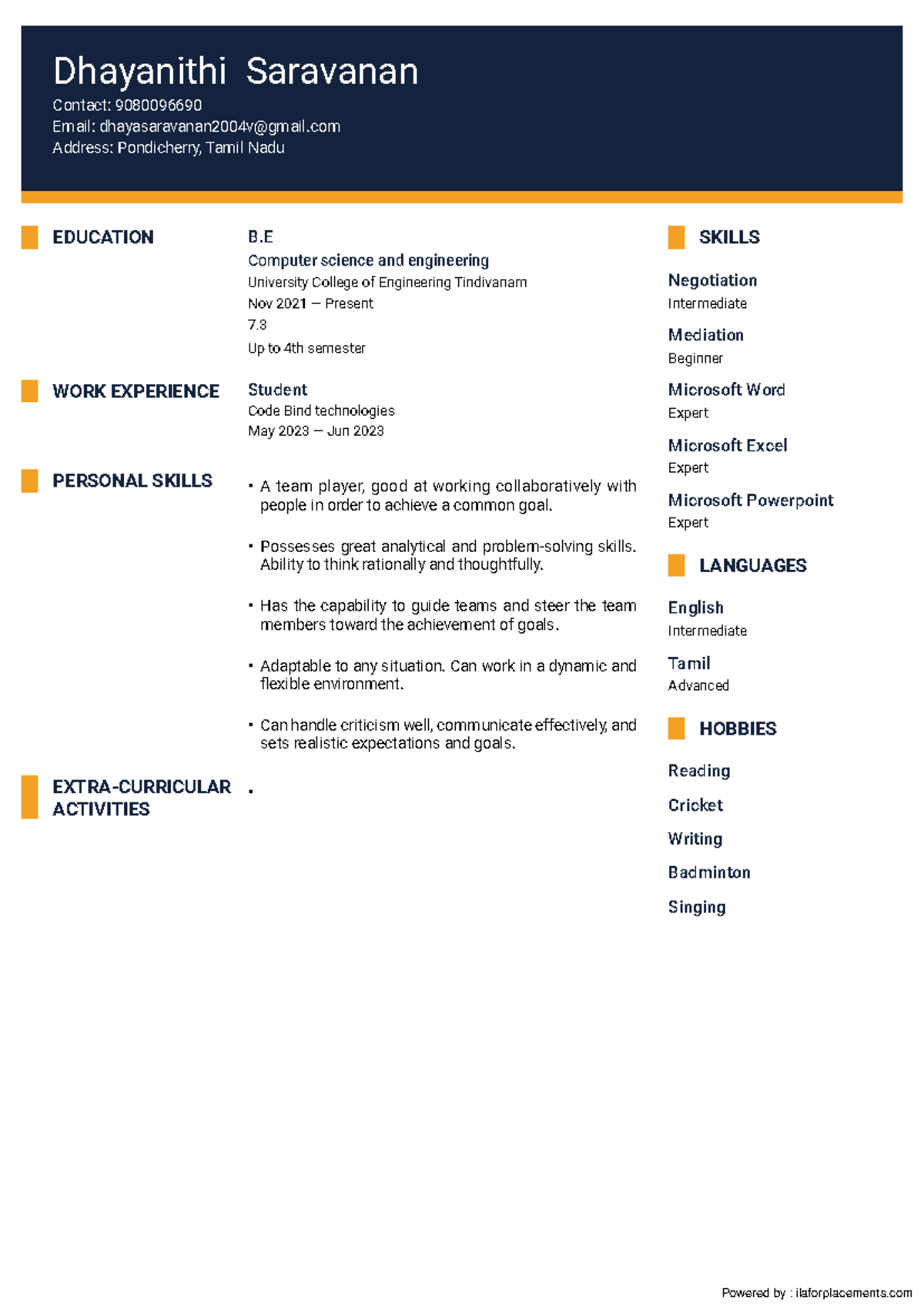 Dhayanithi Saravanan - Vkkkklliuygjh - Dhayanithi Saravanan Contact: 9080096690 Email: - Studocu