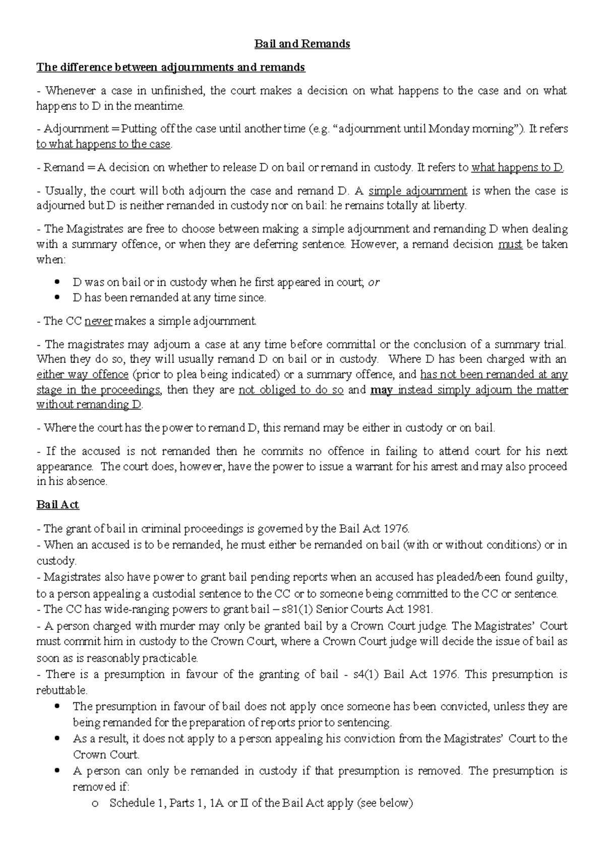 Bail and Remands - Bail and Remands The difference between adjournments ...