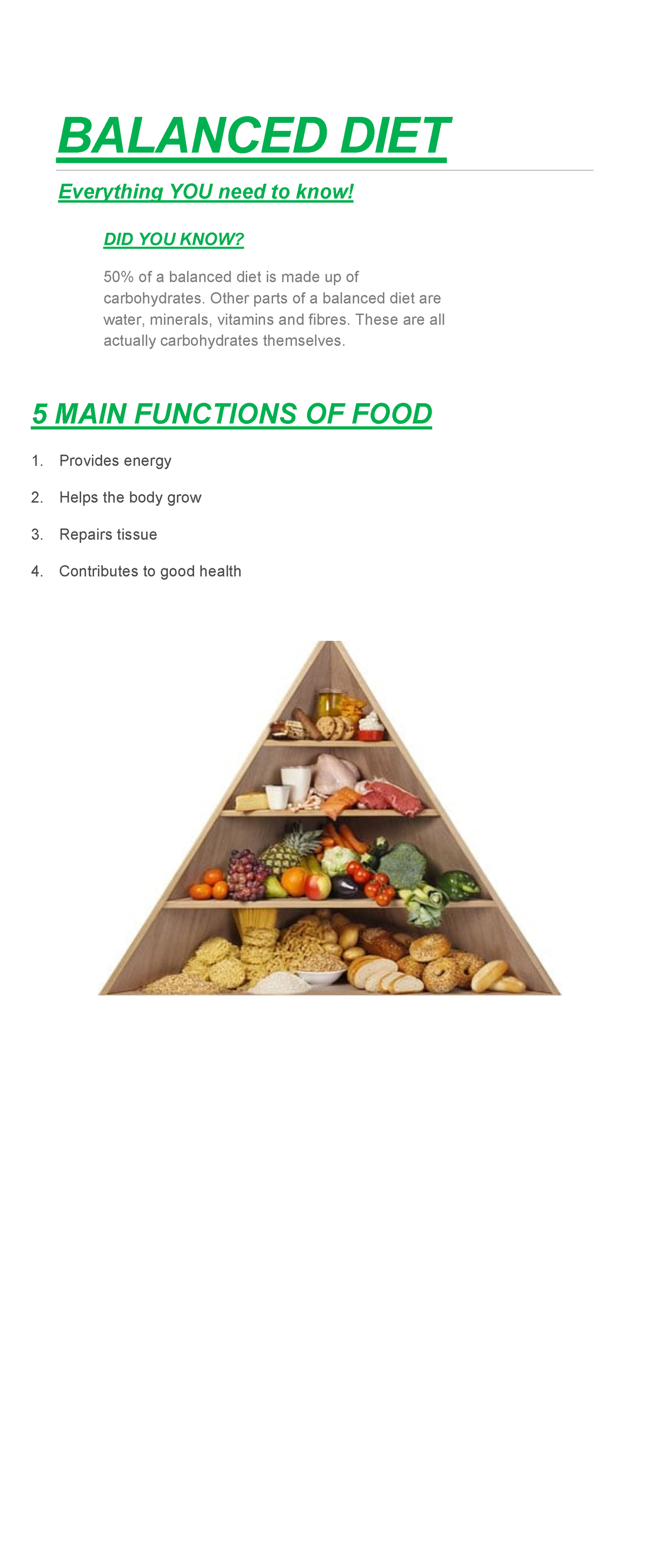 Healthy lifestyle - BALANCED DIET 5 MAIN FUNCTIONS OF FOOD 1. Provides ...