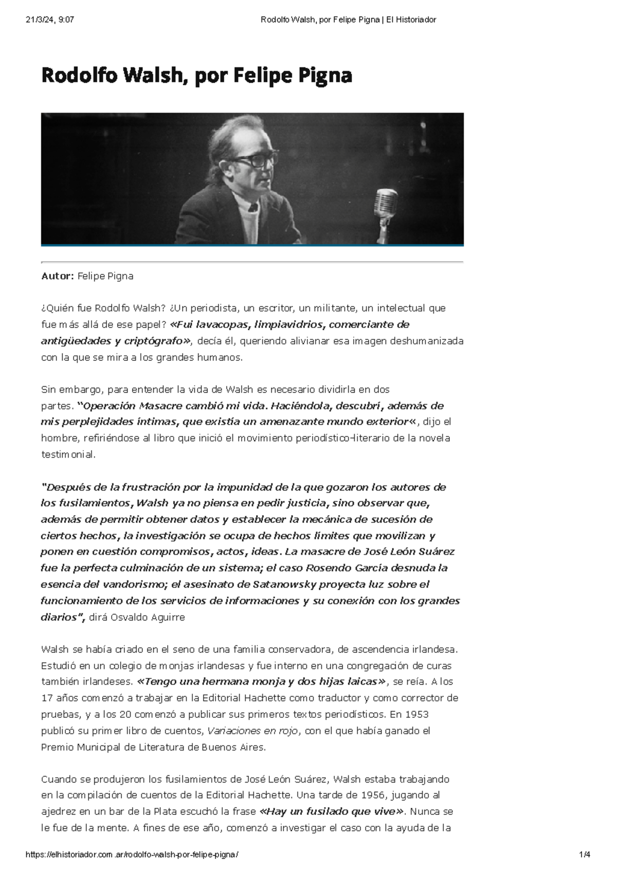 Rodolfo Walsh, por Felipe Pigna El Historiador - Rodolfo Walsh, por ...