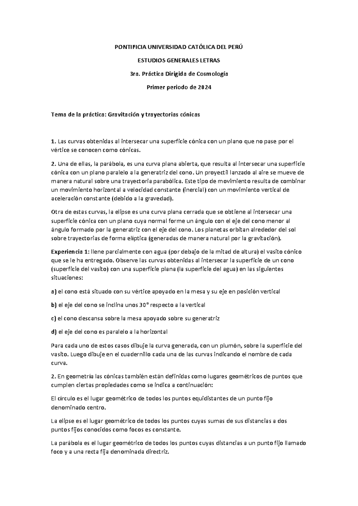 Dirigida 3 Cosmologia 2024 1 - PONTIFICIA UNIVERSIDAD CATÓLICA DEL PERÚ ESTUDIOS GENERALES ...