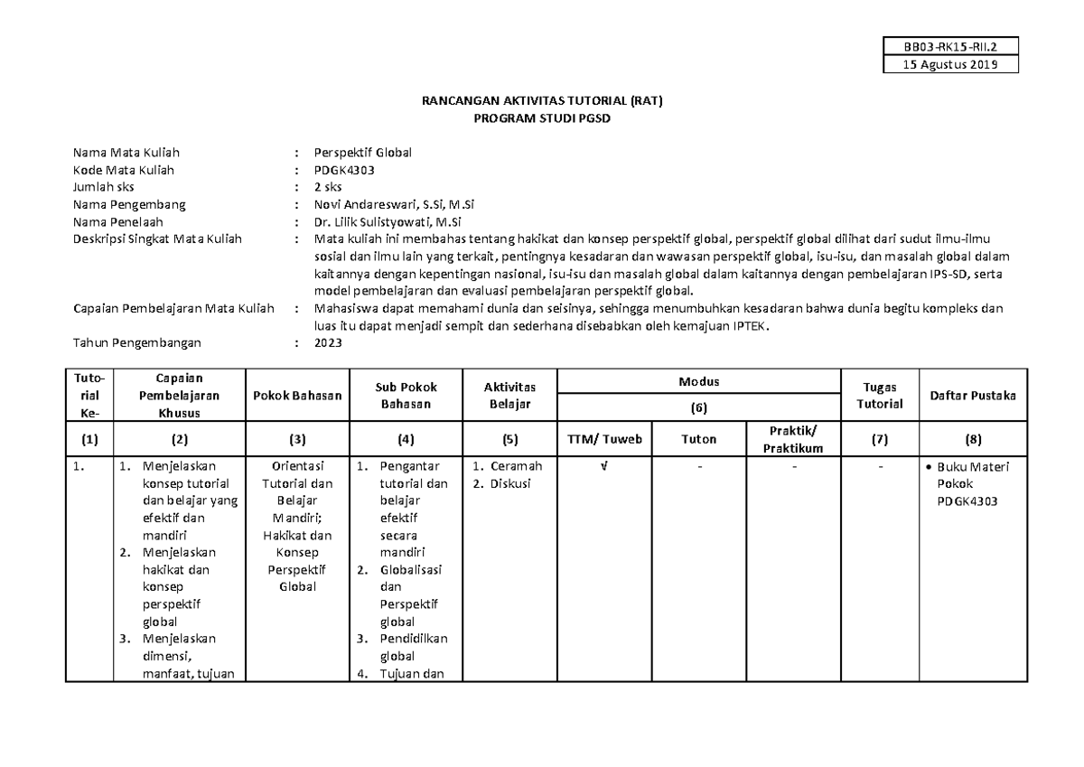 Ratsat PDGK4303 Perspektif Global - BB03-RK1 5 - RII. 2 15 Agustus 2019 ...