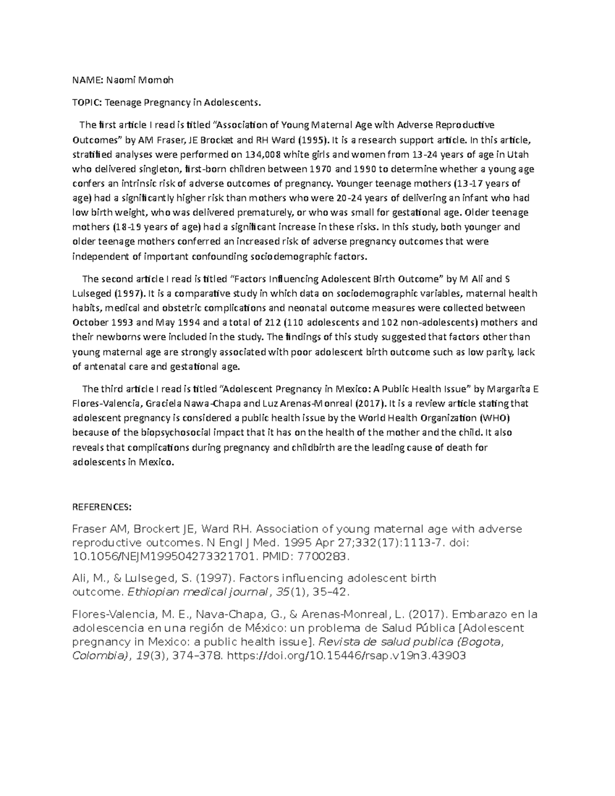 Psychology research project assignment - NAME: Naomi Momoh TOPIC ...