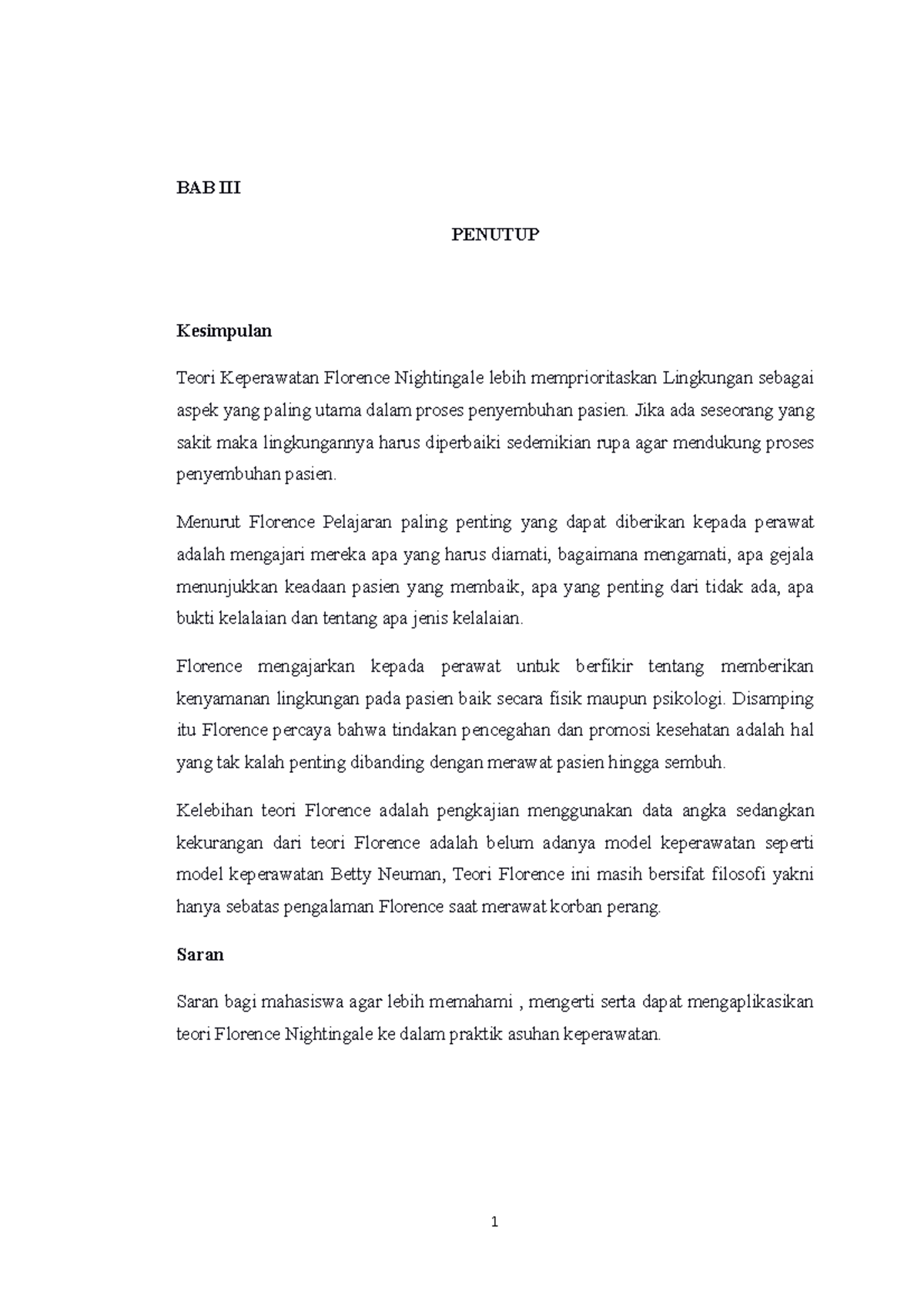 Kesimpulan - Untuk mahasiswa - BAB III PENUTUP Kesimpulan Teori ...