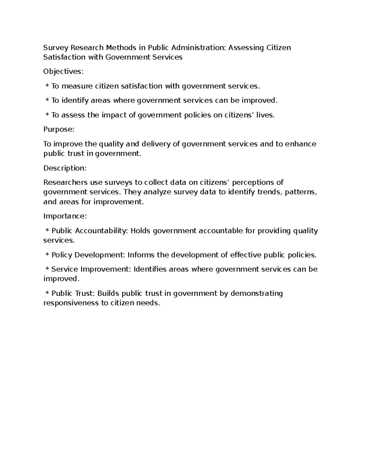 Survey Research Methods in Public Administration - * To identify areas ...