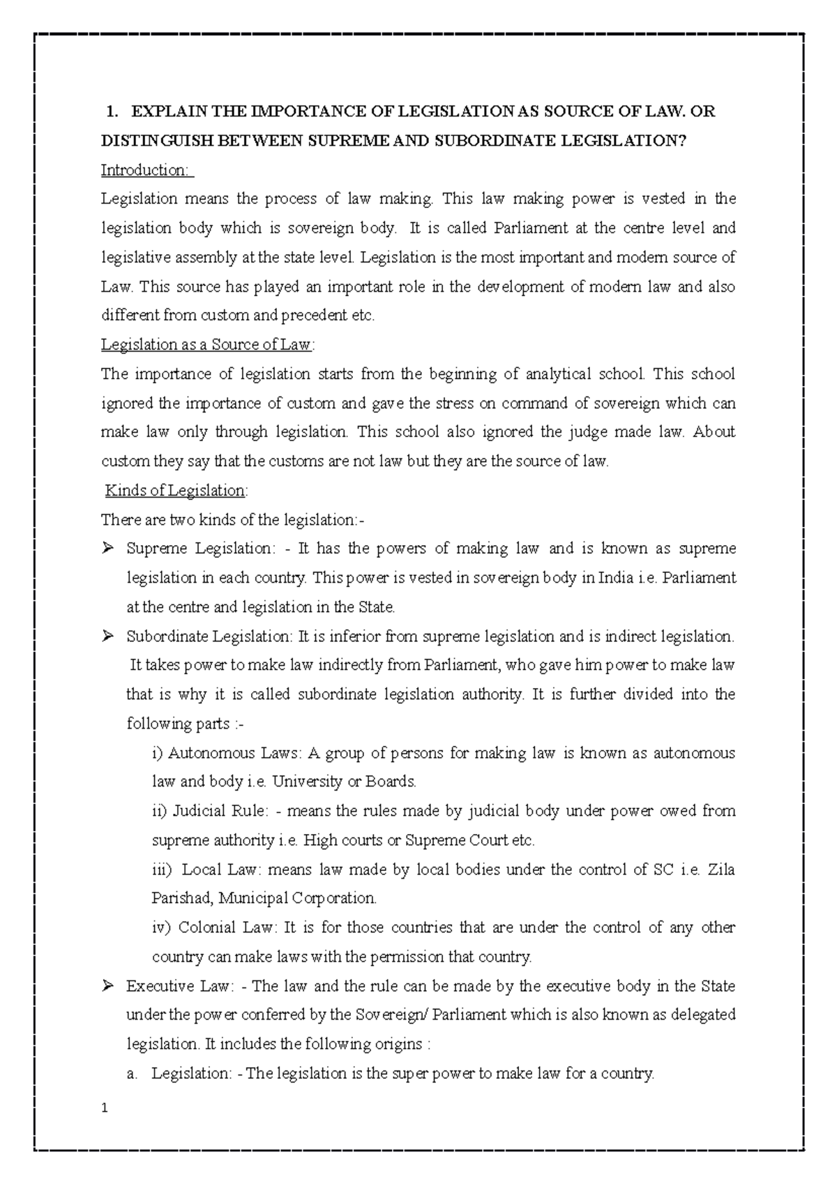 Module 5 - Lecture notes 3 - 1. EXPLAIN THE IMPORTANCE OF LEGISLATION ...