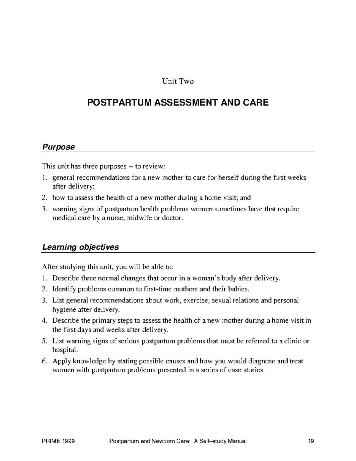 PP Sect 2 Postpartum Assessment PRIME 1999 Postpartum And Newborn