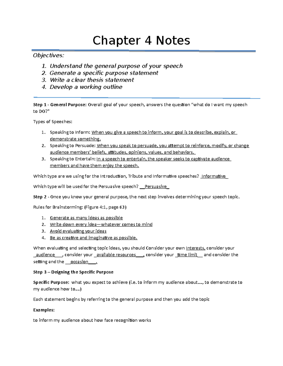 Chapter 4 notes - Chapter 4 Notes Objectives: 1. Understand the general ...