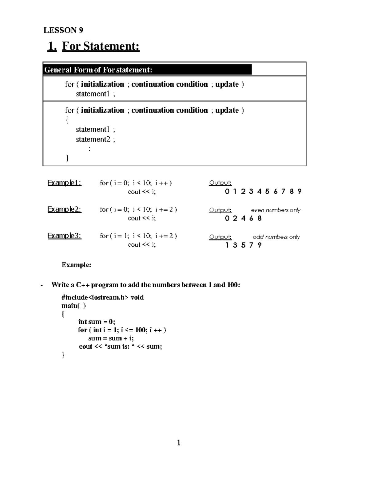 Publication 12 2232 1249 - 1. For Statement: General Form of For ...