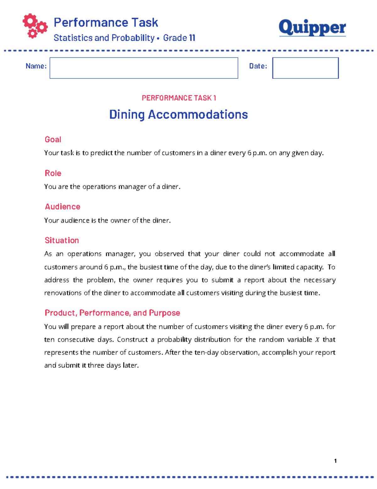 ME SP 11 Q3 01 PT - statistics and probability - Performance Task Statistics and Probability ...