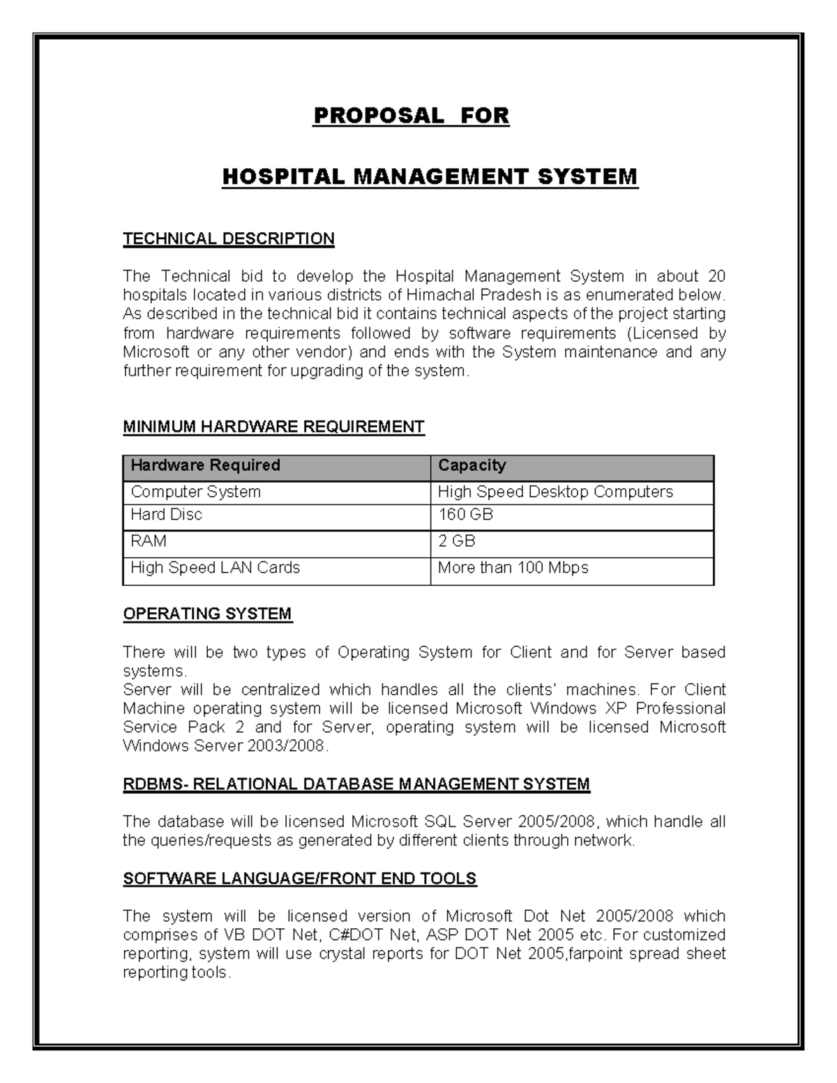 Proposal FOR Hospital Management System - PROPOSAL FOR HOSPITAL ...