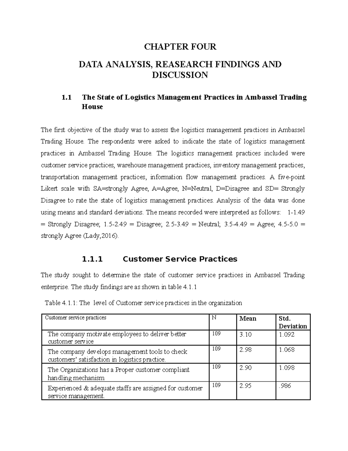 Wassie paper chapter 4 - Supply chain management - CHAPTER FOUR DATA ...