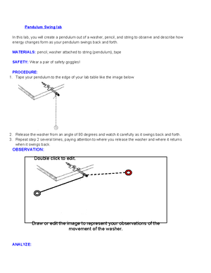 Pendulum Swing Lab - Pendulum Swing lab In this lab, you will create a pendulum out of a washer ...