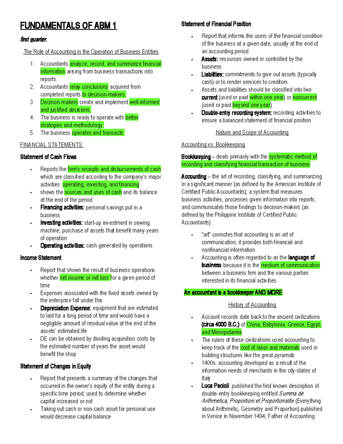 Second-semester-fabm1 compress - FUNDAMENTALS OF ABM 1 first quarter ...