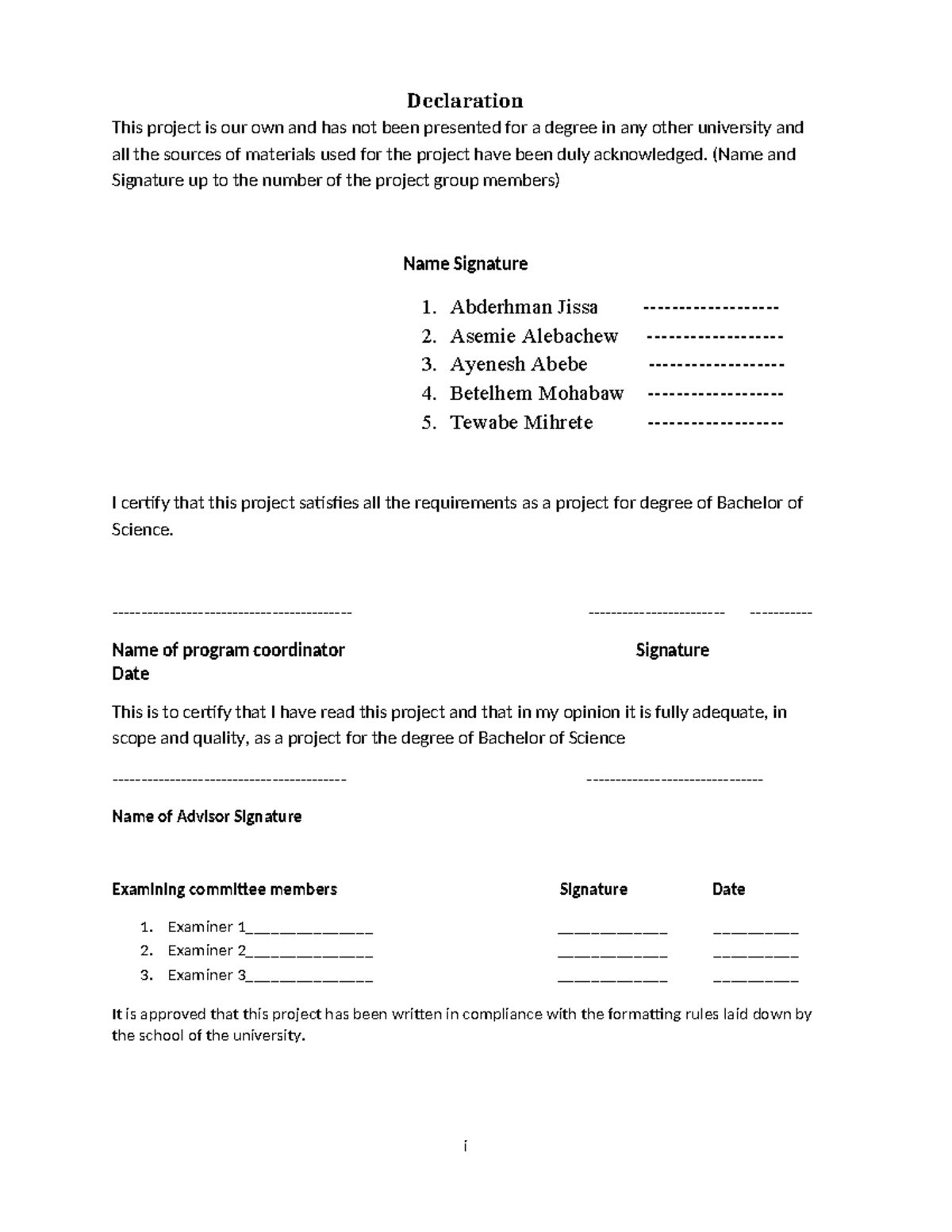 Tm 3 - to help students - Declaration This project is our own and has ...