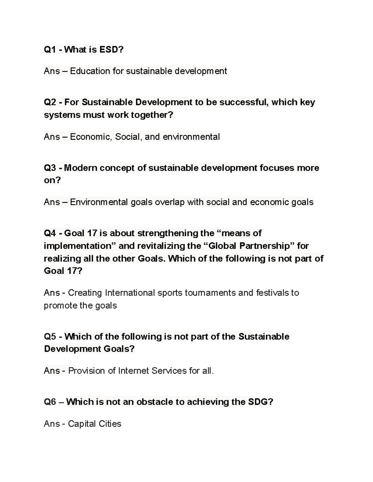 Copy of Quiz scsh 1201 - Q1 - What is ESD? Ans – Education for ...
