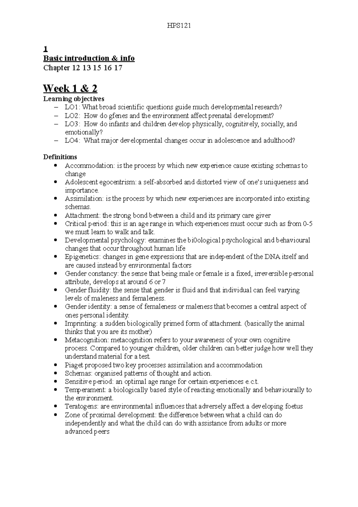 HPS121 full exam notes each week - 1 Basic introduction & info Chapter ...