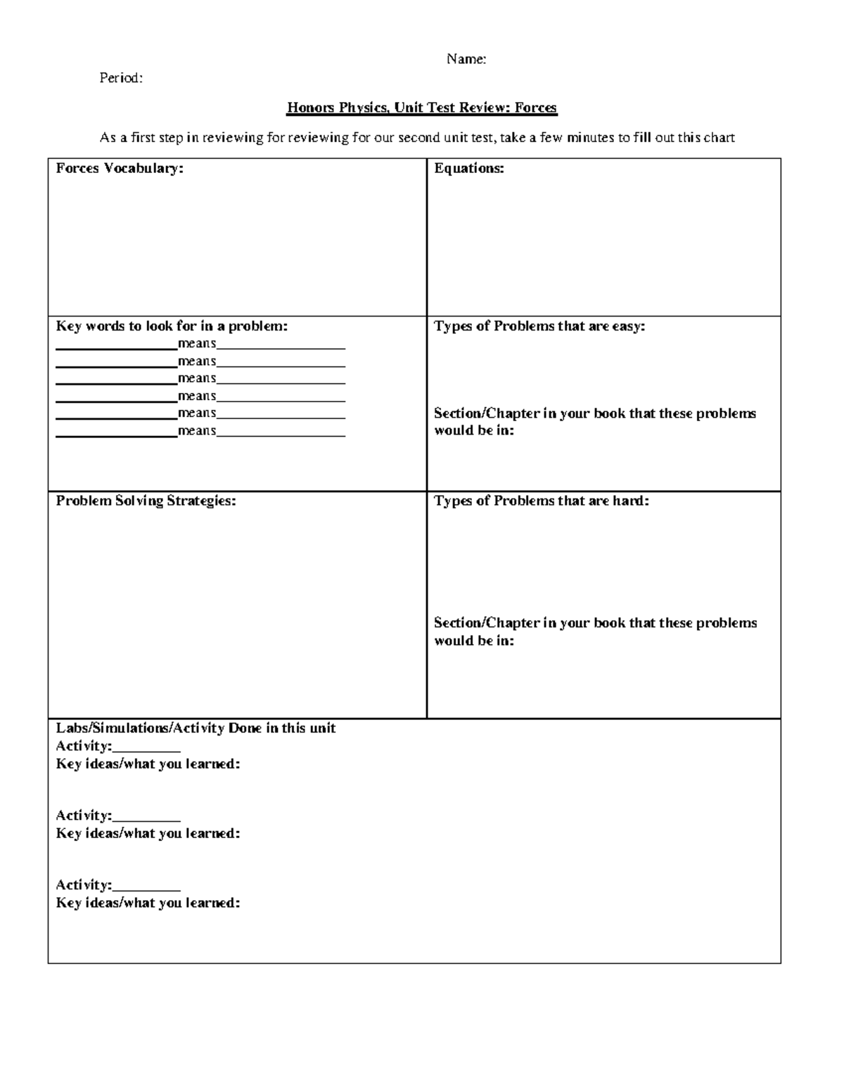 Unit Test Review Forces - gravitational force c. contact force b ...