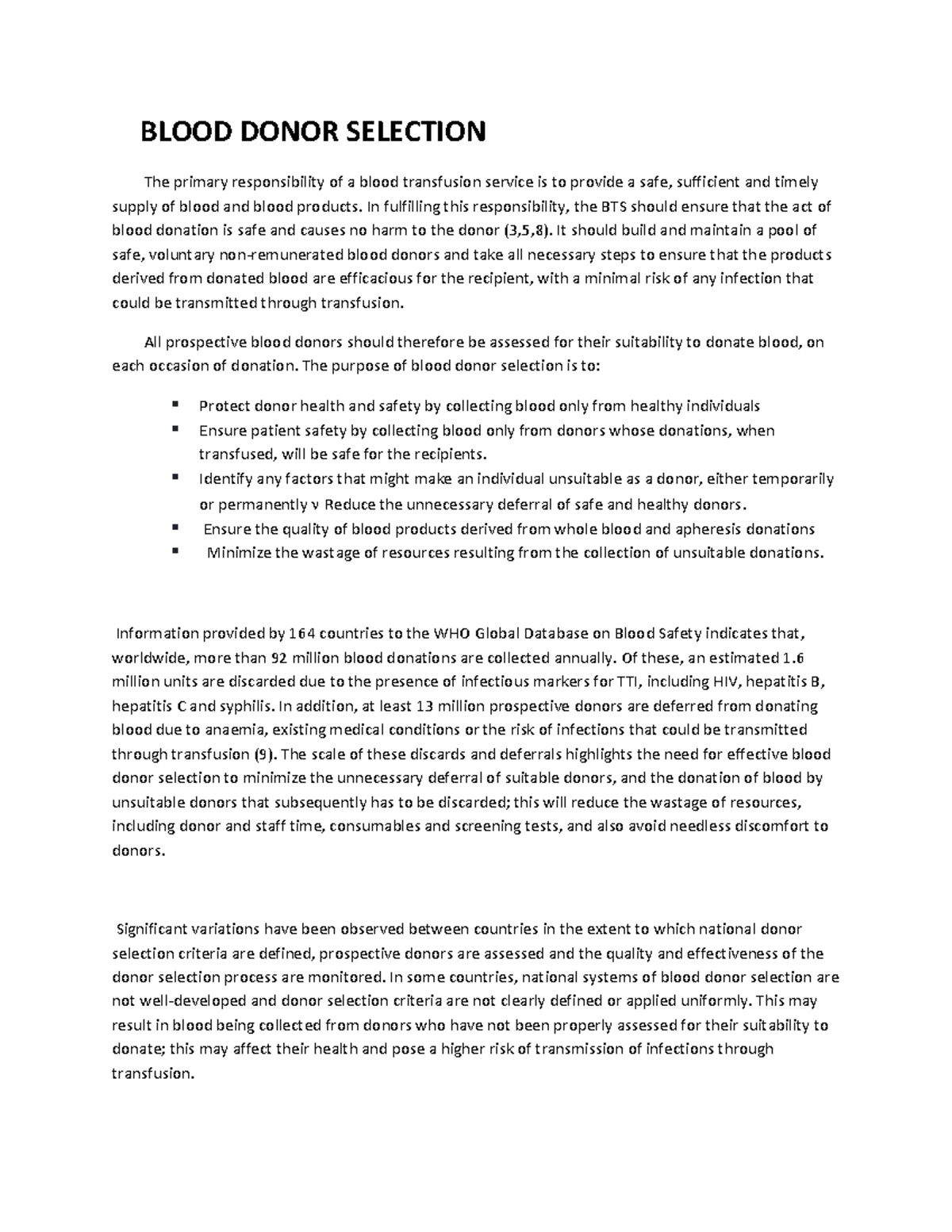 Blood Donor Selection - Reviewer Notes - BLOOD DONOR SELECTION The ...