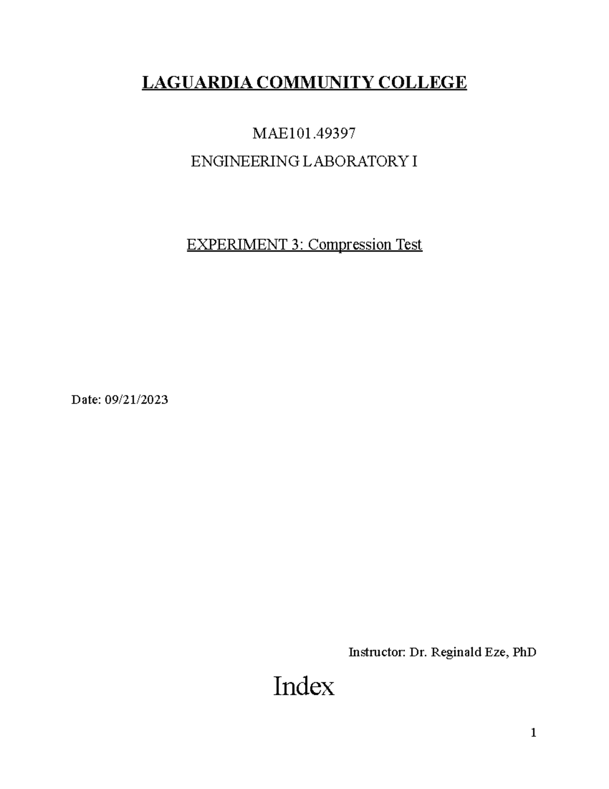 Lab 3 - Lab 3 - LAGUARDIA COMMUNITY COLLEGE MAE101. ENGINEERING ...