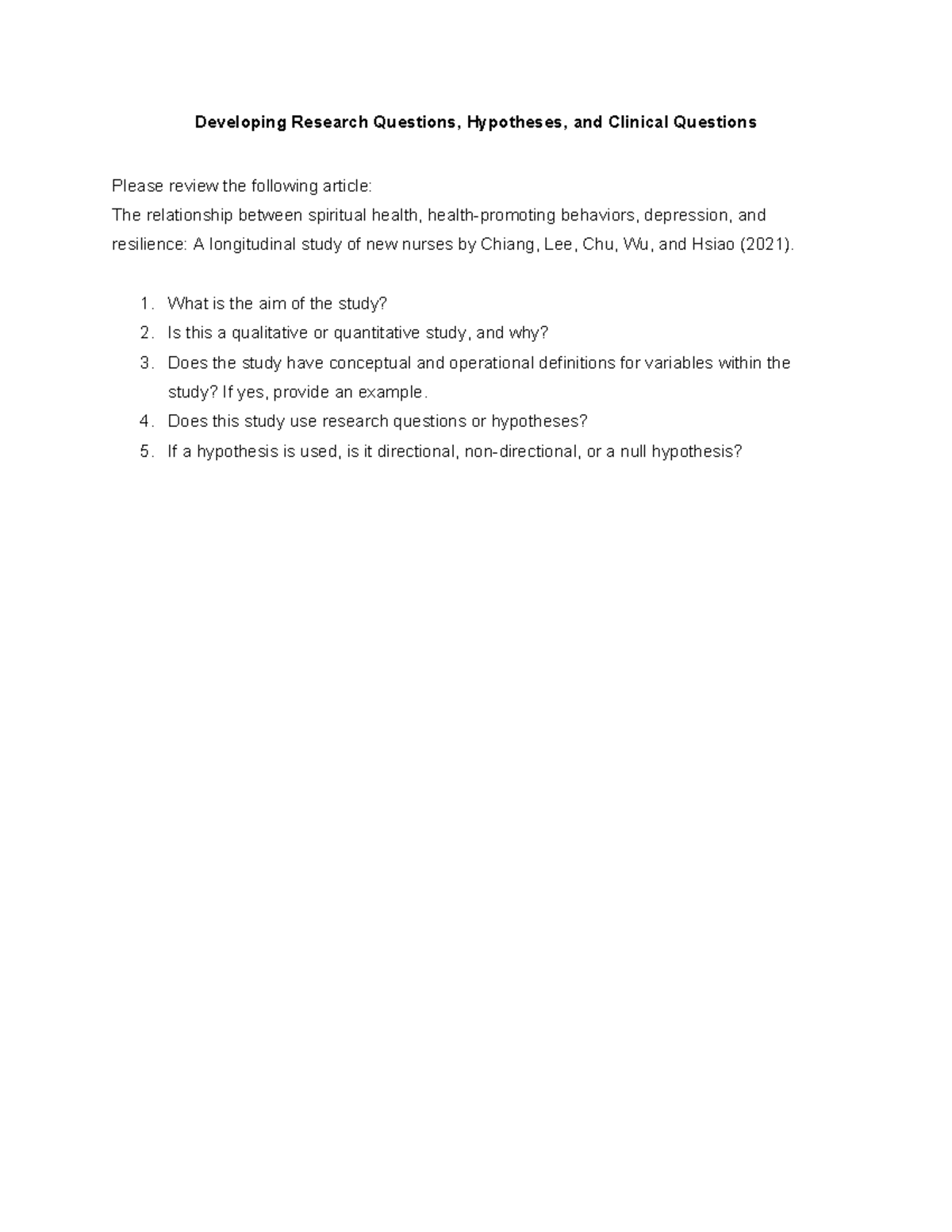 Developing Research Questions Student - Developing Research Questions, Hypotheses, and Clinical ...